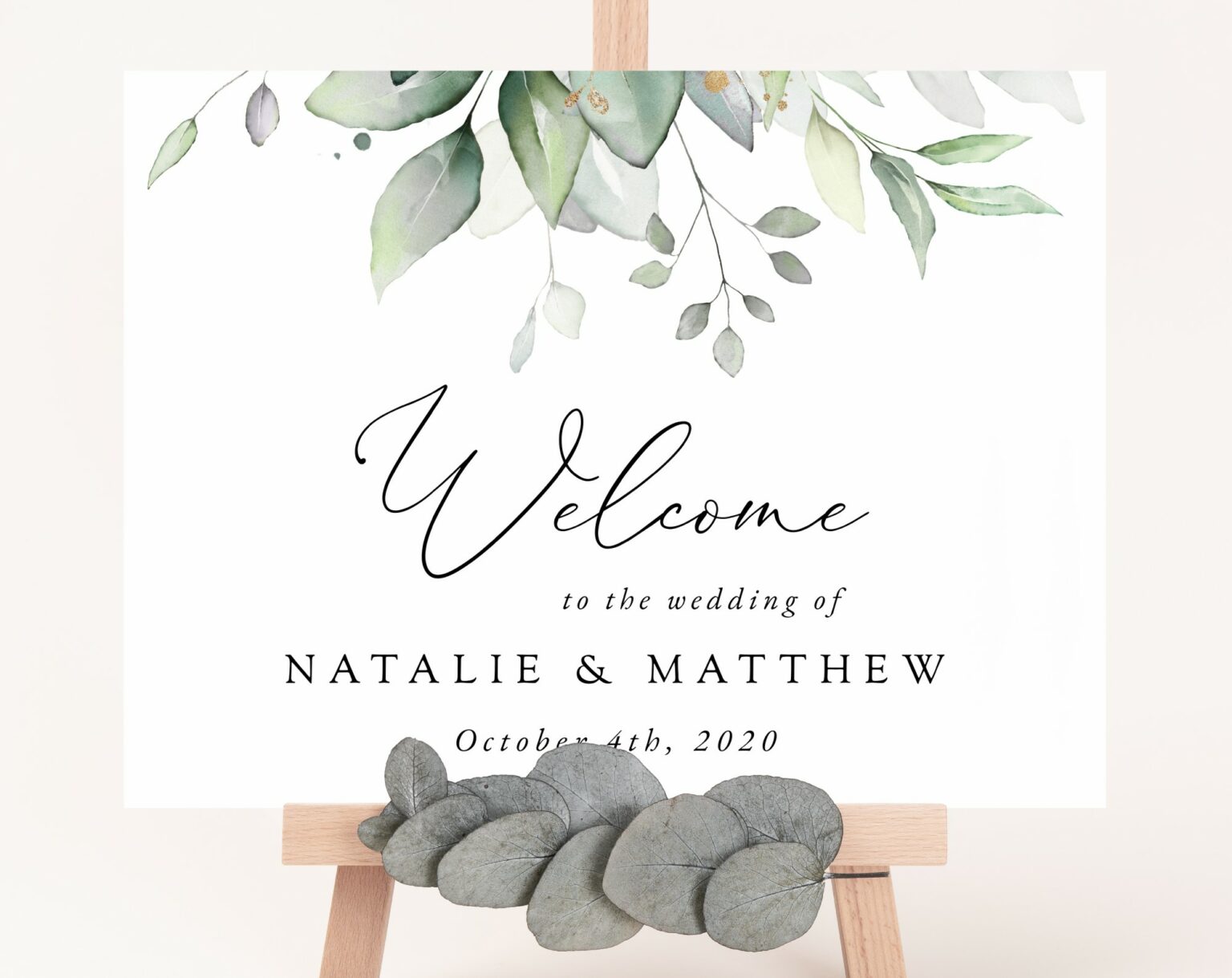 Greenery and Gold Welcome Sign - Wedding Sign