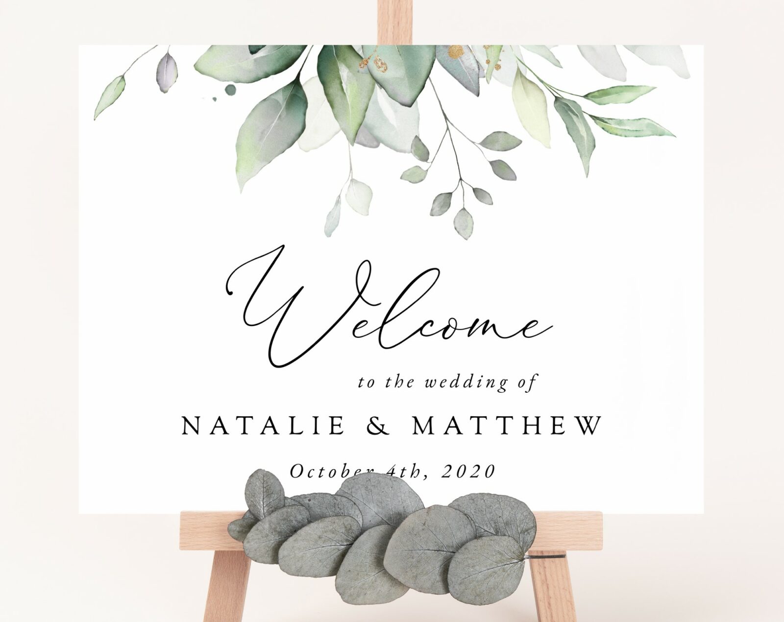 Greenery and Gold Welcome Sign - Wedding Sign