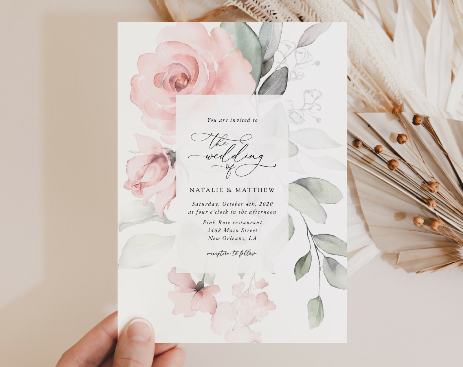 Blush Pink Flowers Wedding Invite - Wedding Stationery