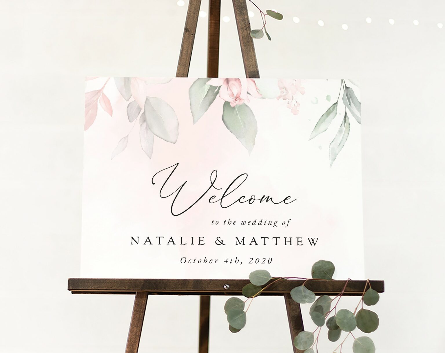 Blush Pink Flowers Welcome Sign - Wedding Sign