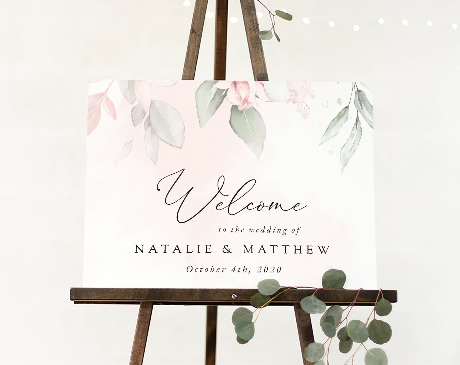 Blush Pink Flowers Welcome Sign - Wedding Sign