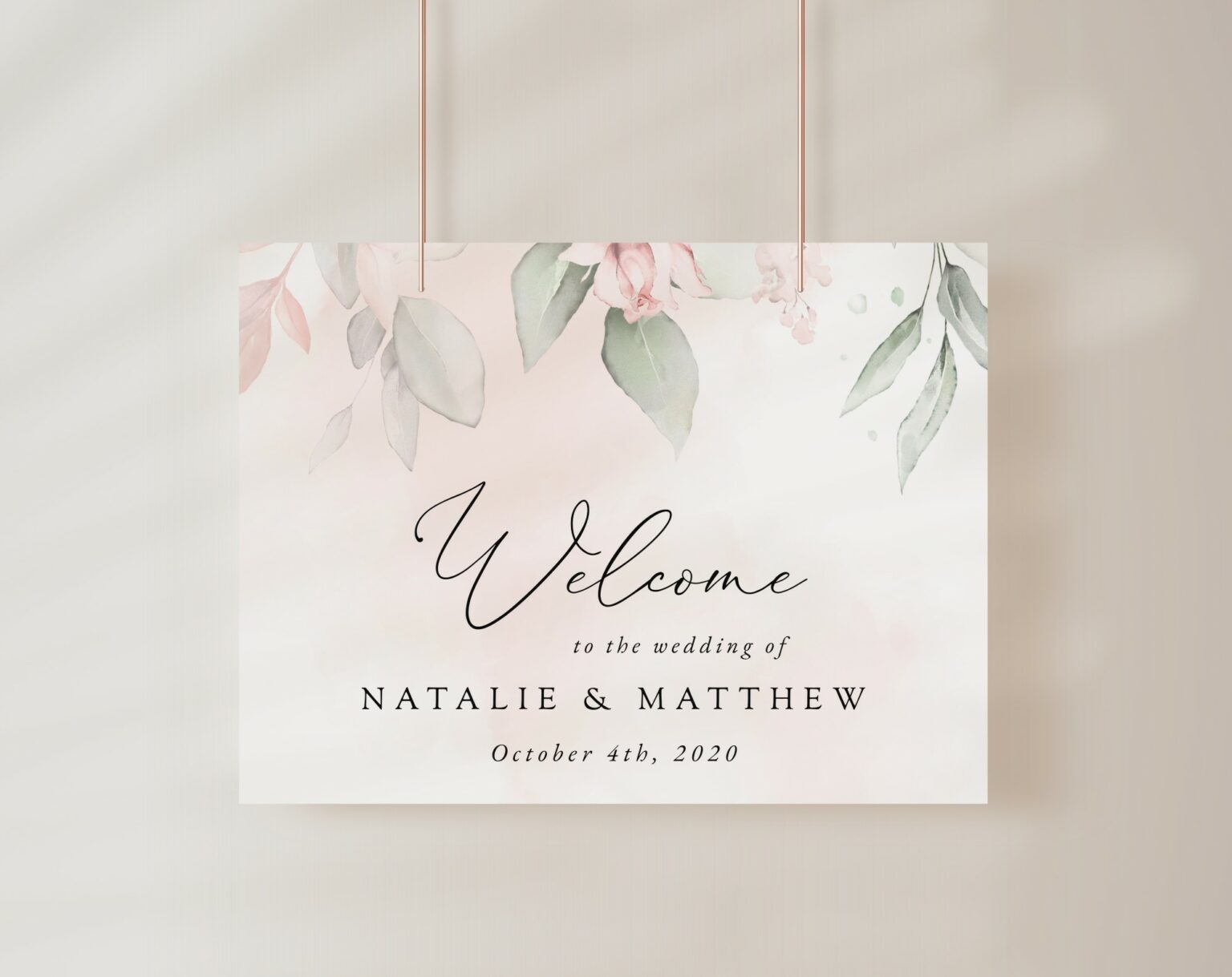Blush Pink Flowers Welcome Sign - Wedding Sign