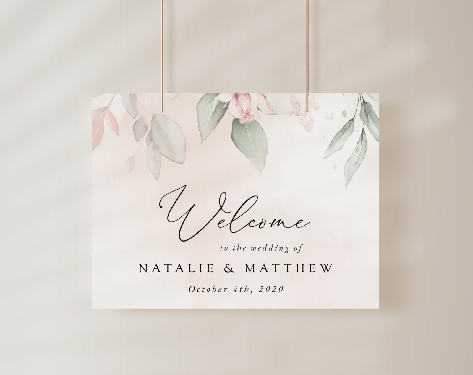 Blush Pink Flowers Welcome Sign - Wedding Sign