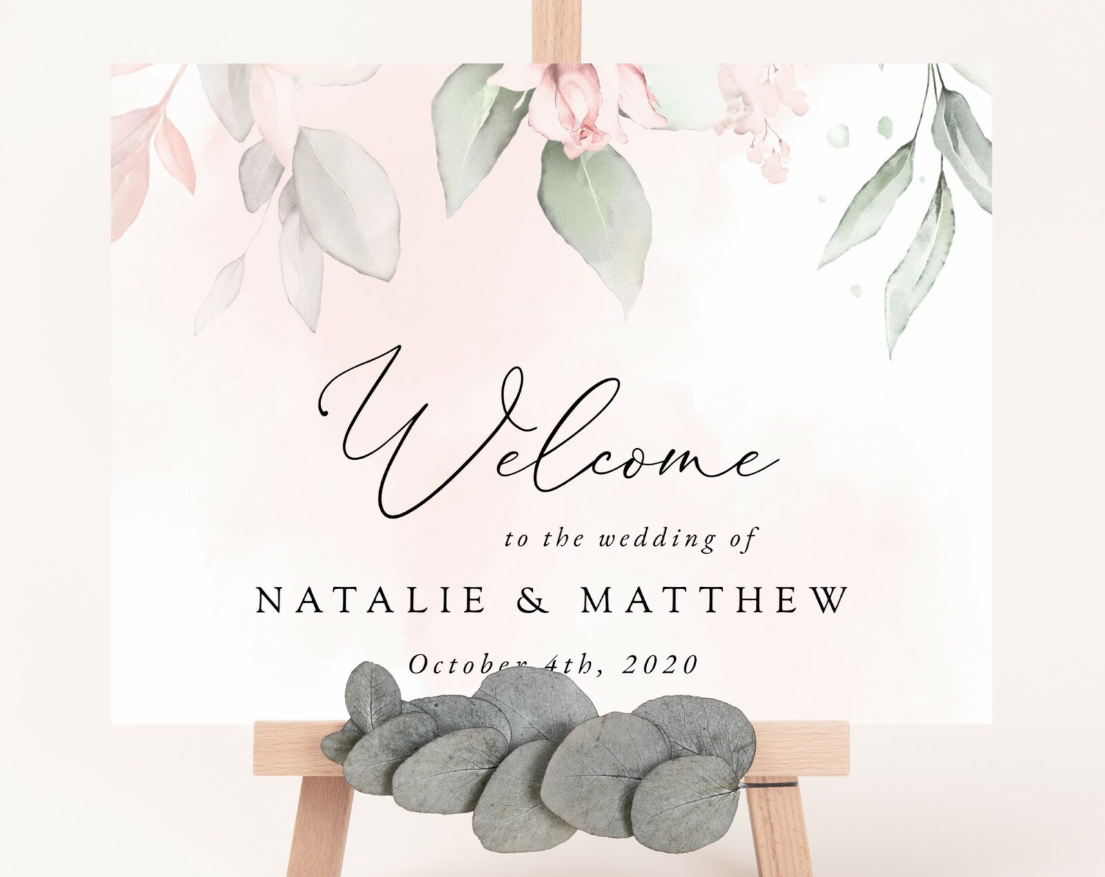Blush Pink Flowers Welcome Sign - Wedding Sign
