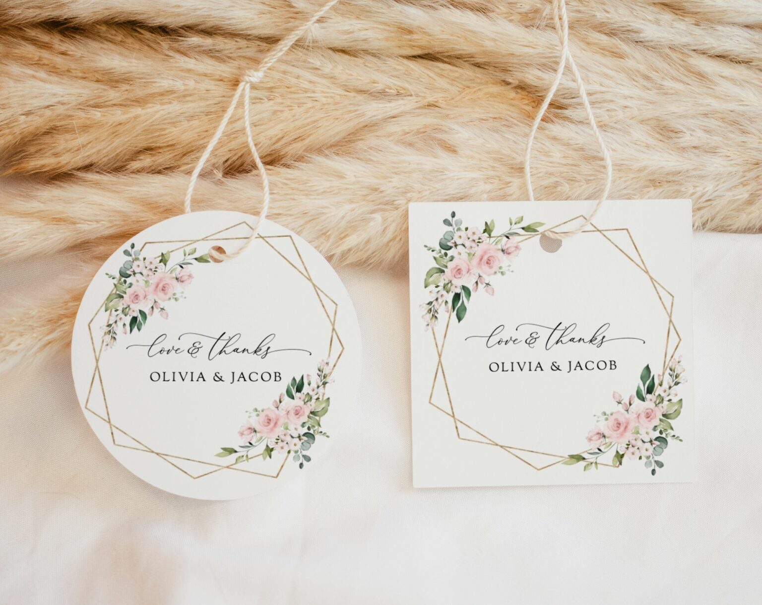 Pink Flowers Favor Tags - Gift Tags - Wedding Stationery