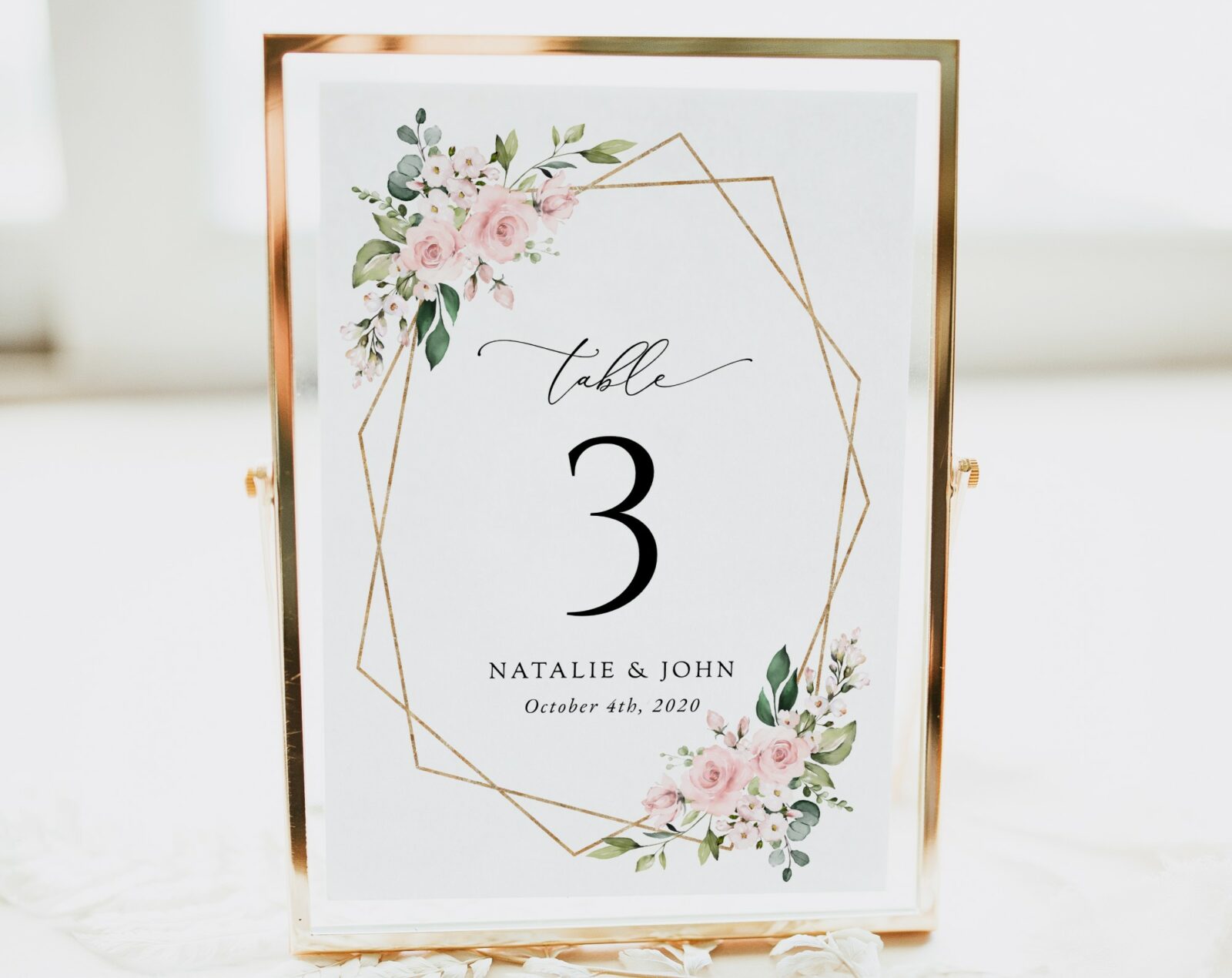 Pink Flowers Table Number Sign - Wedding Sign