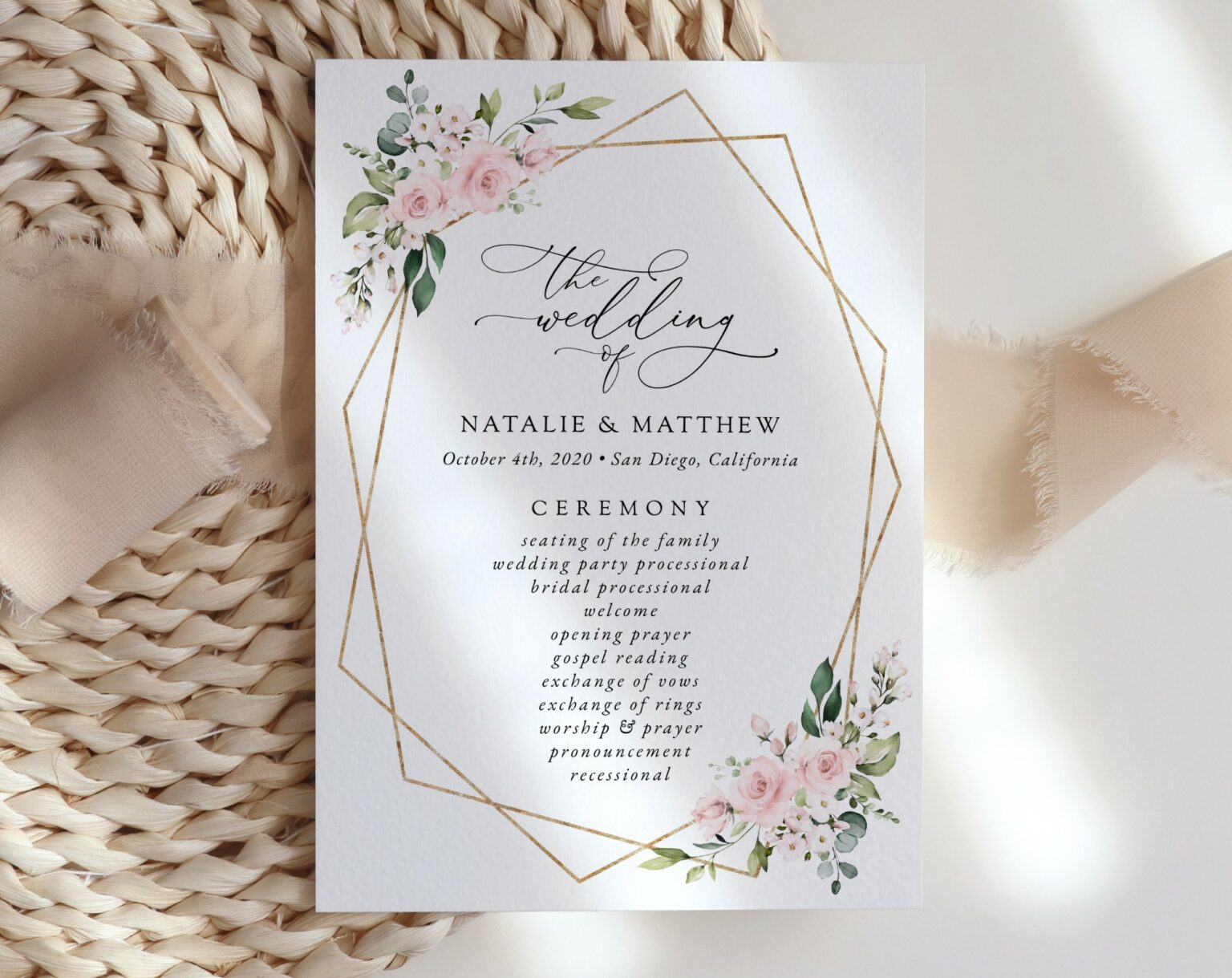 Pink Flowers Wedding Program - Wedding Stationery