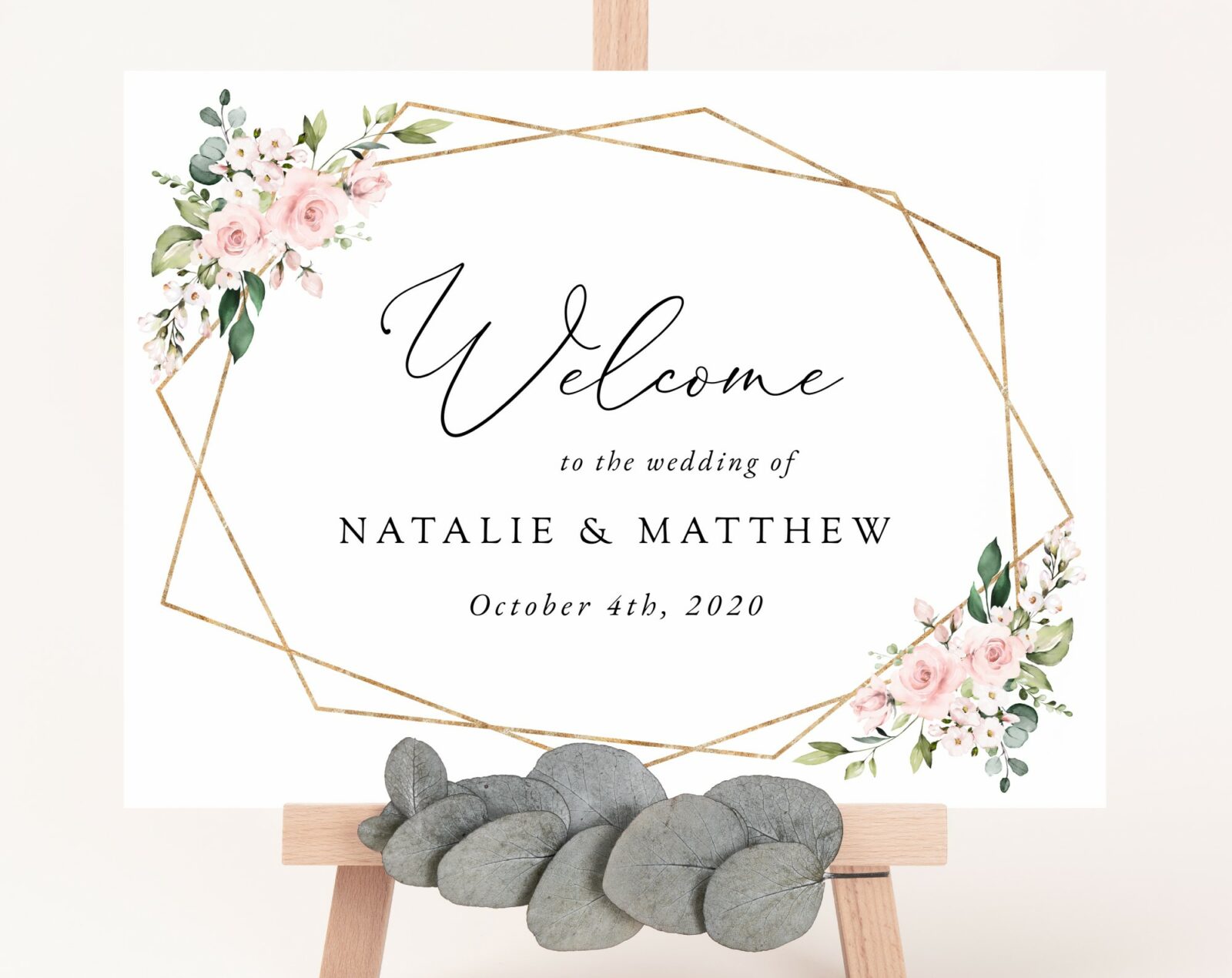 Pink Flowers Welcome Sign - Wedding Sign