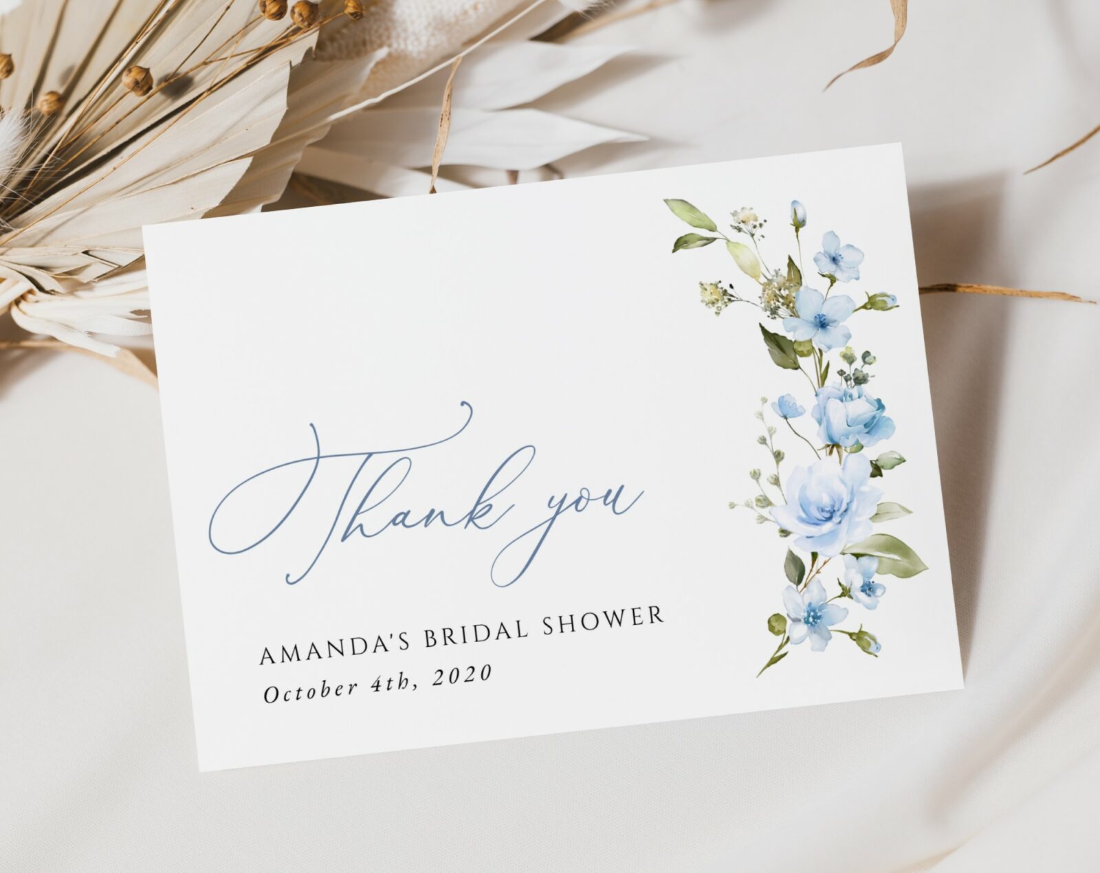 Blue Flowers Thank You Card - Bridal Shower Stationery