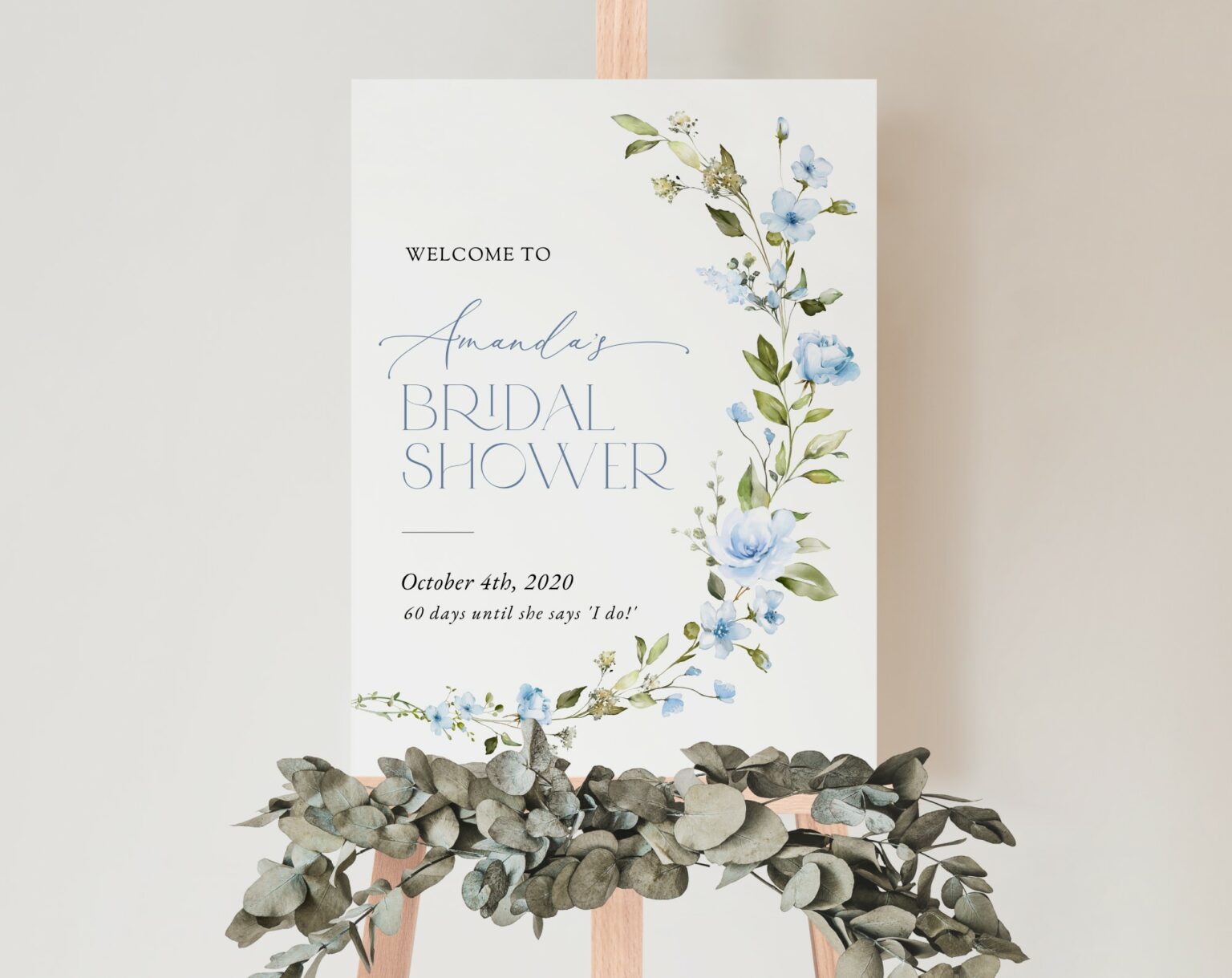 Blue Flowers Welcome Sign - Bridal Shower Sign - Party Sign