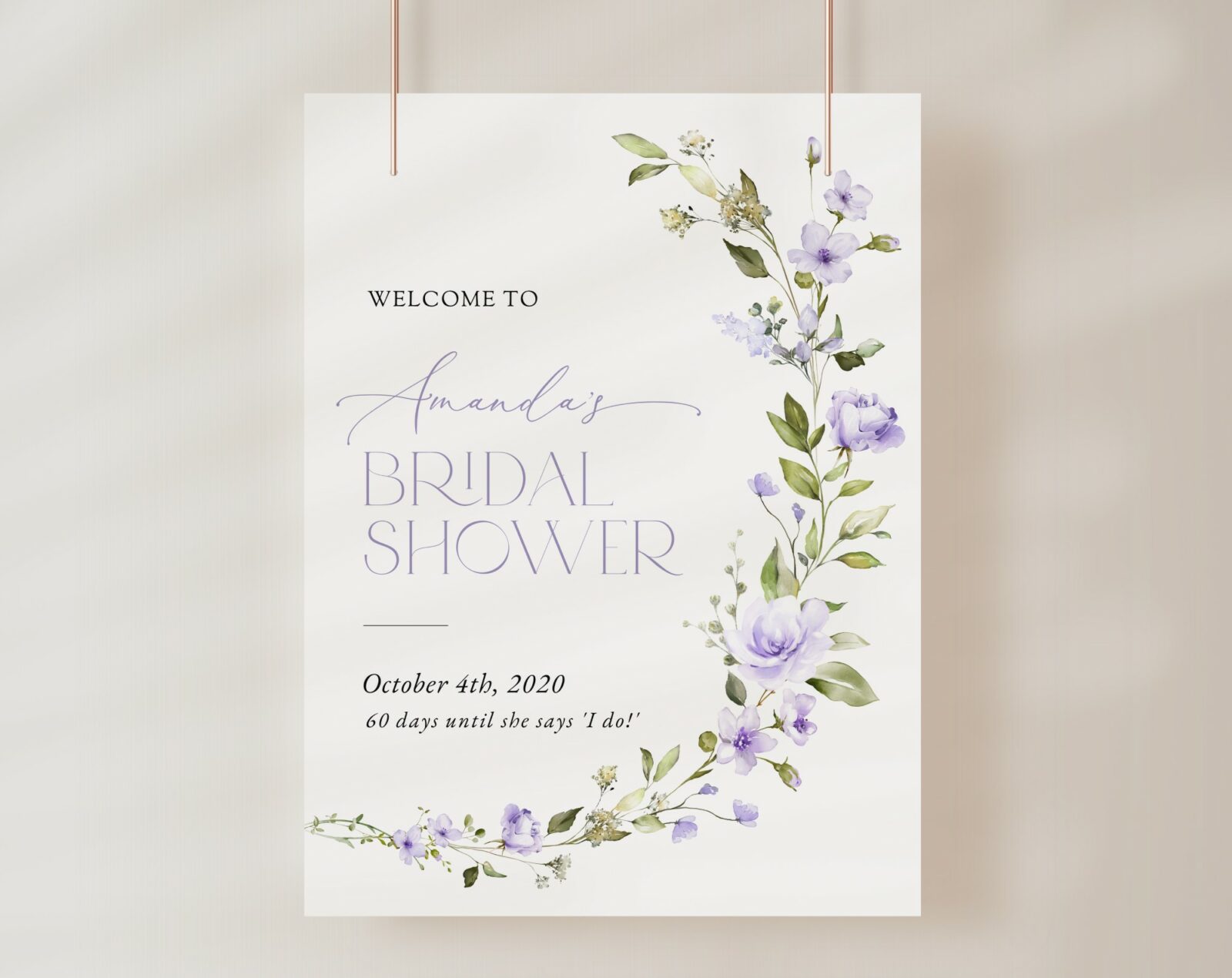 Purple Flowers Welcome Sign - Bridal Shower Sign - Party Sign