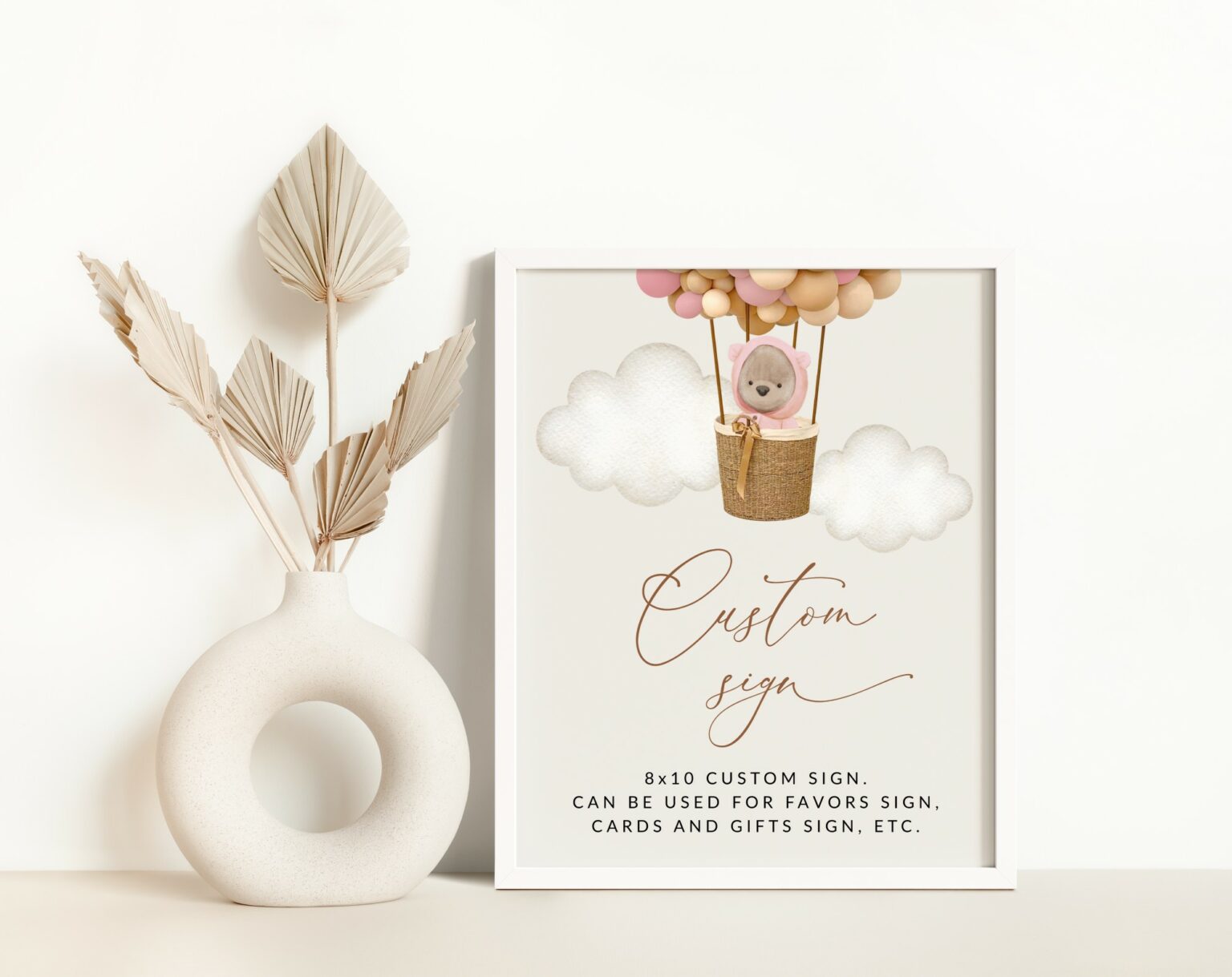 Bear and Pink Balloons Custom Sign - Baby Shower Sign