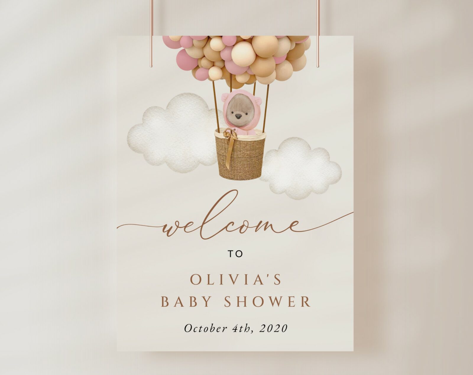 Bear and Pink Balloons Welcome Sign - Baby Shower Sign