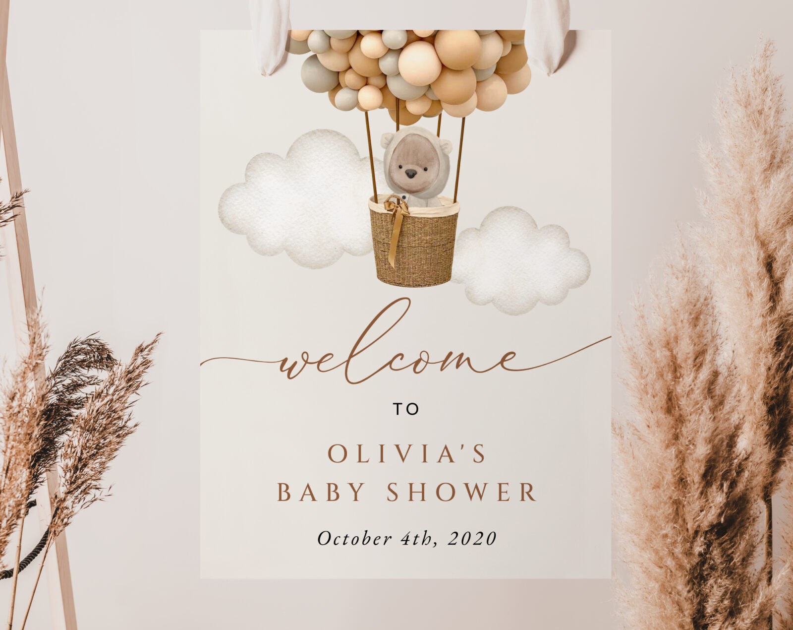 Bear and Beige Balloons Welcome Sign - Baby Shower Sign