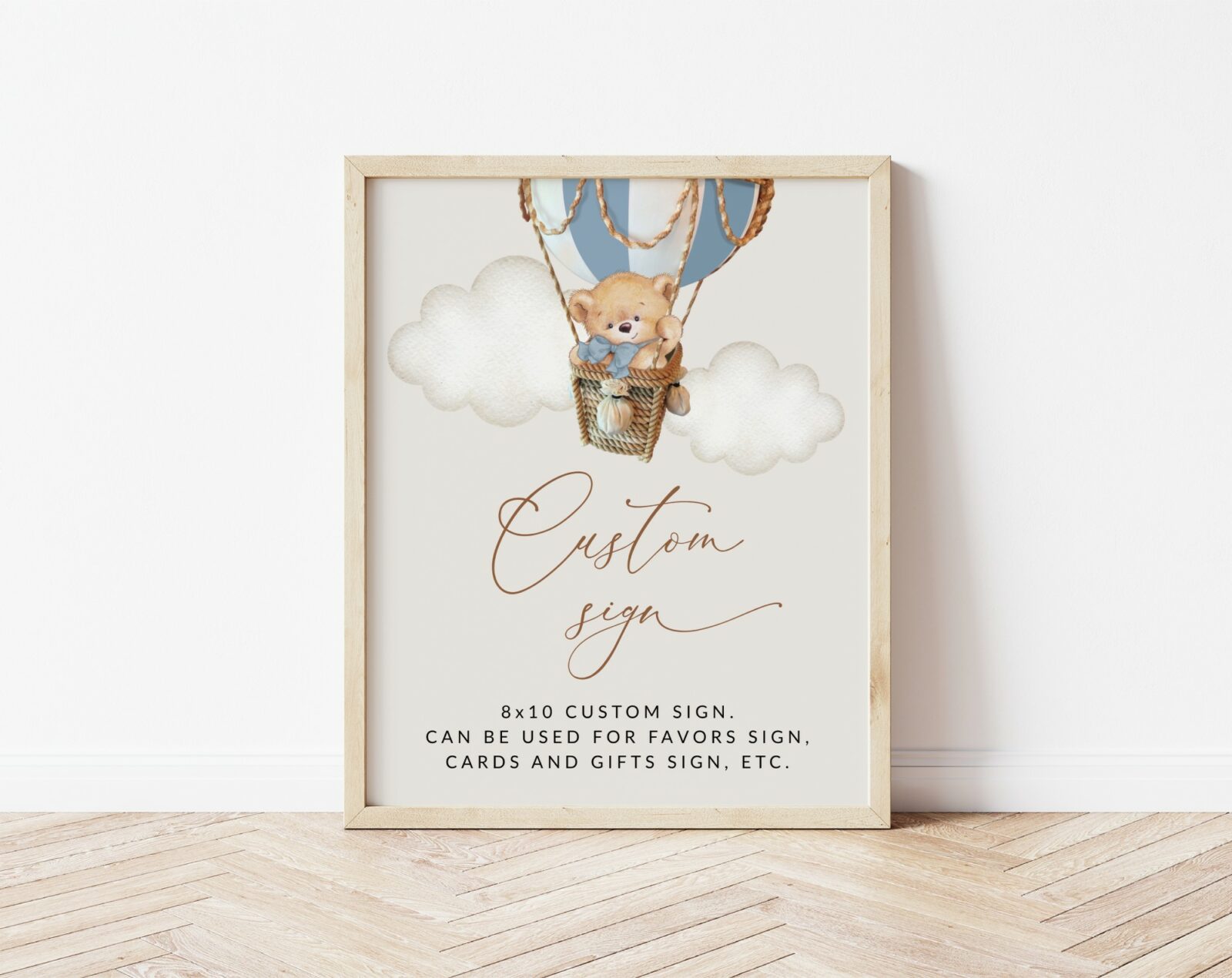 Bear in Blue Balloon Welcome Sign - Baby Shower Sign