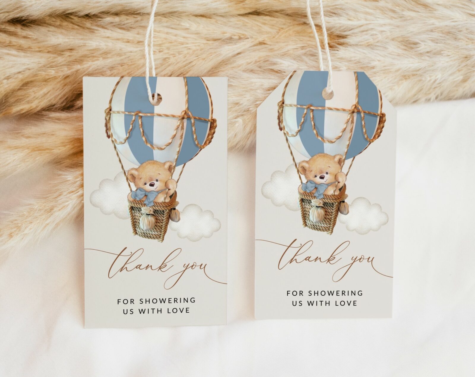 Bear in Blue Balloon Favor Tags - Gift Tags - Baby Shower