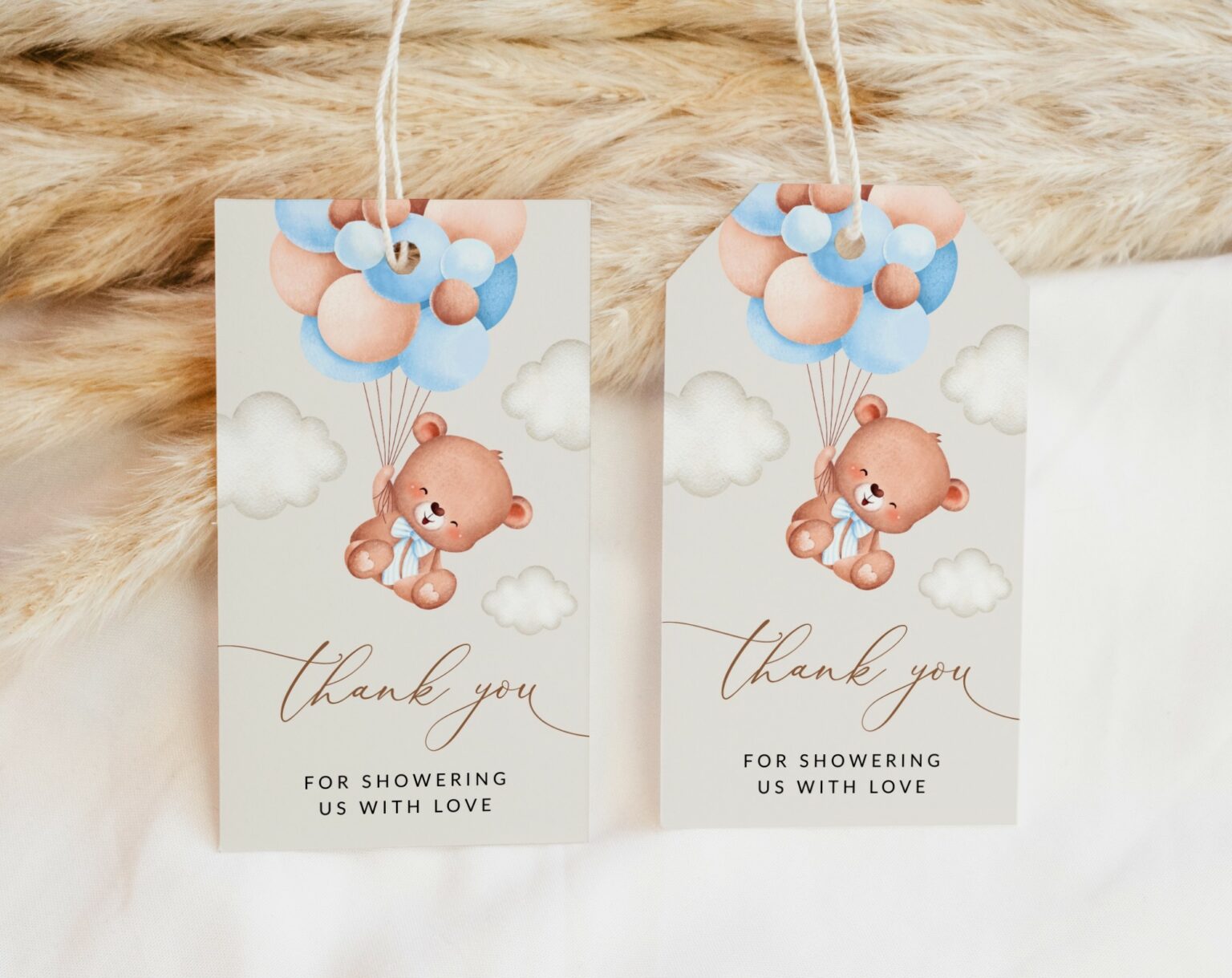 Baby Bear with Blue Balloons Favor Tags - Gift Tags - Baby Shower
