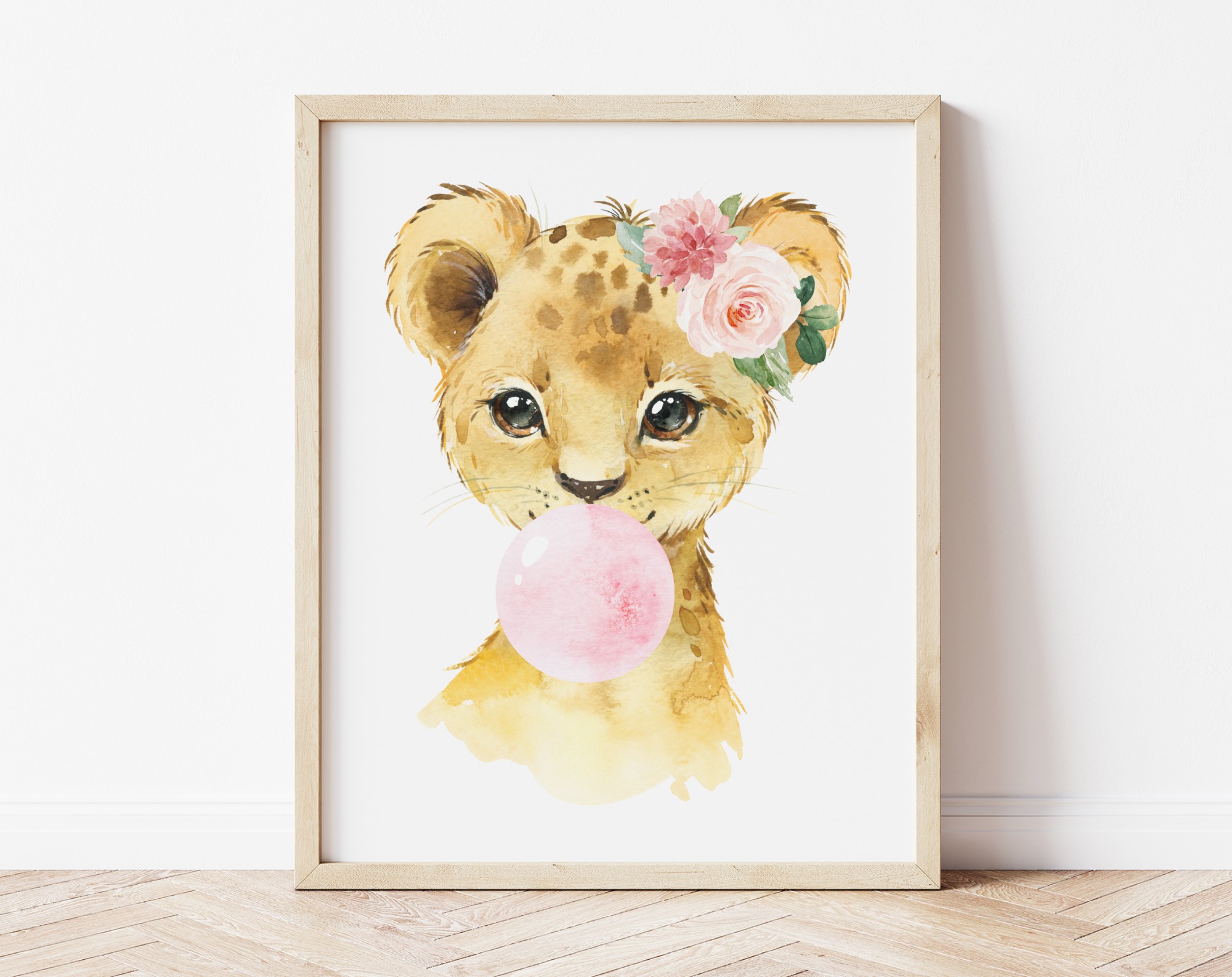 Pink Bubble Gum Jungle Animals Nursery Prints - Set of 3