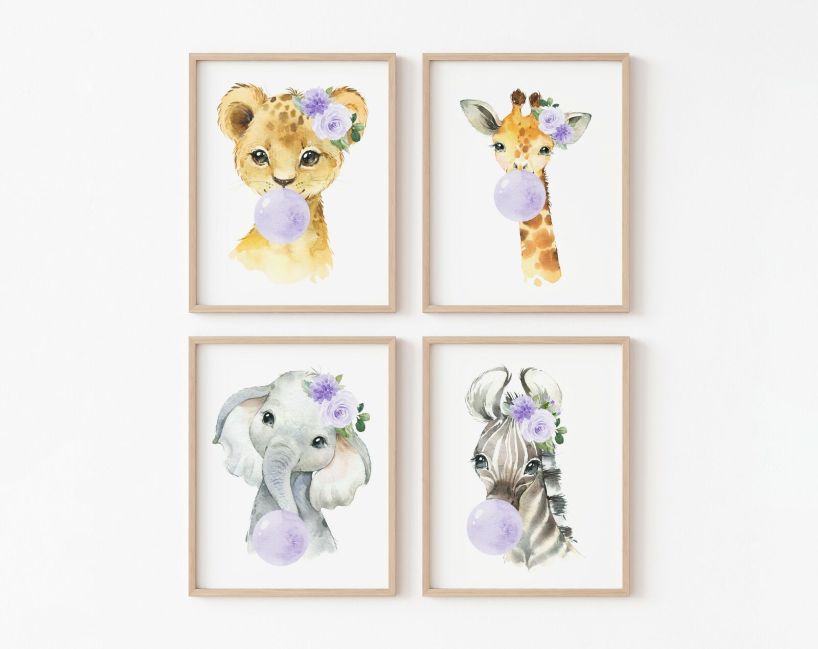 Little Bunny Purple Flowers Nursery Prints - Set of 2 - Nursery Art