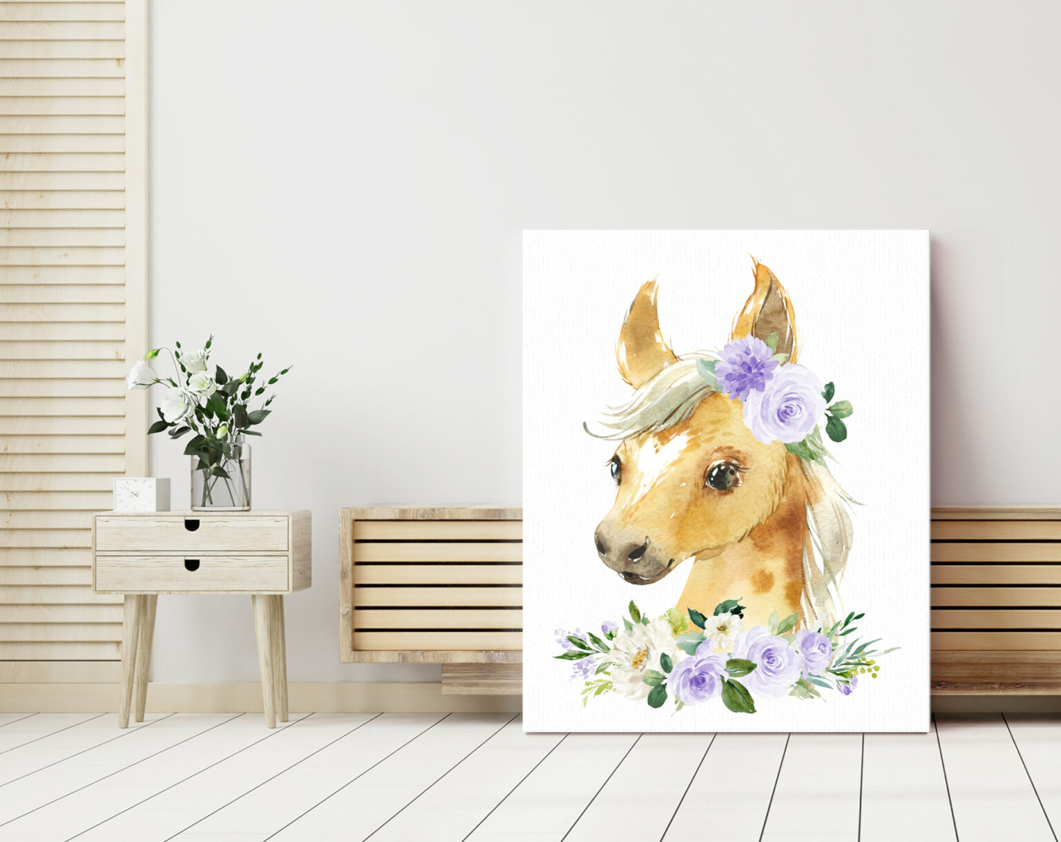 Purple Flowers Farm Animals Nursery Prints - Set of 3 - Wall Art
