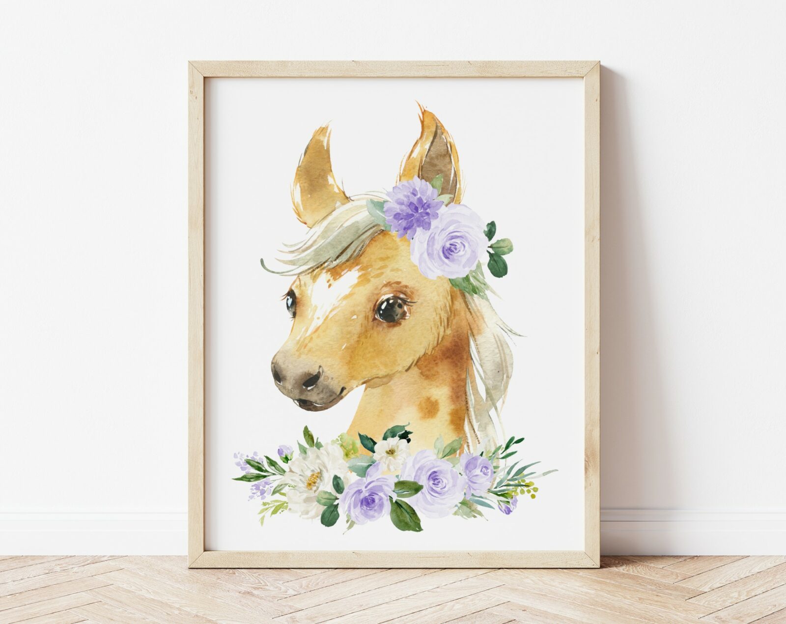 Purple Flowers Farm Animals Nursery Prints - Set of 3 - Wall Art