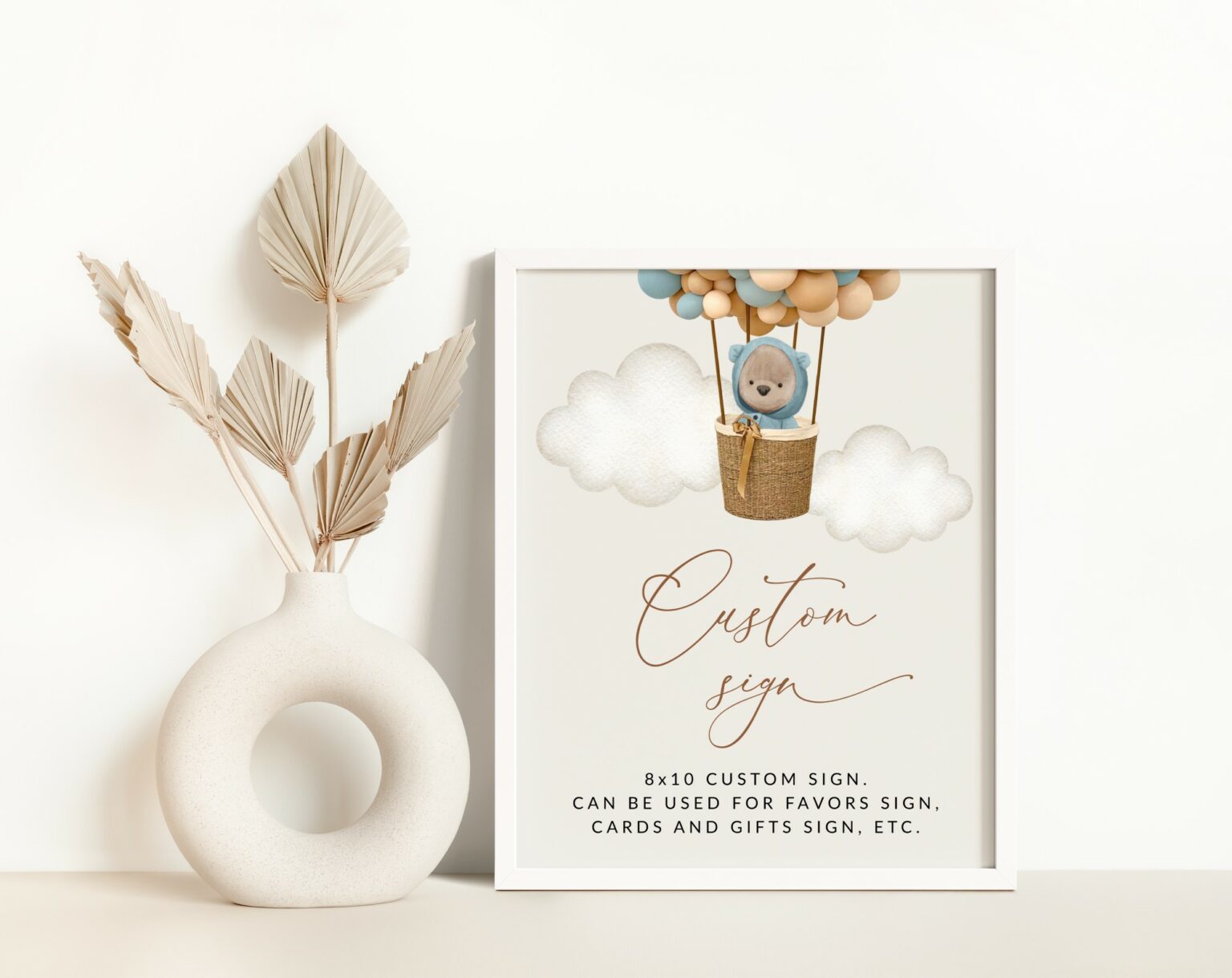 Bear and Blue Balloons Custom Sign - Baby Shower Sign