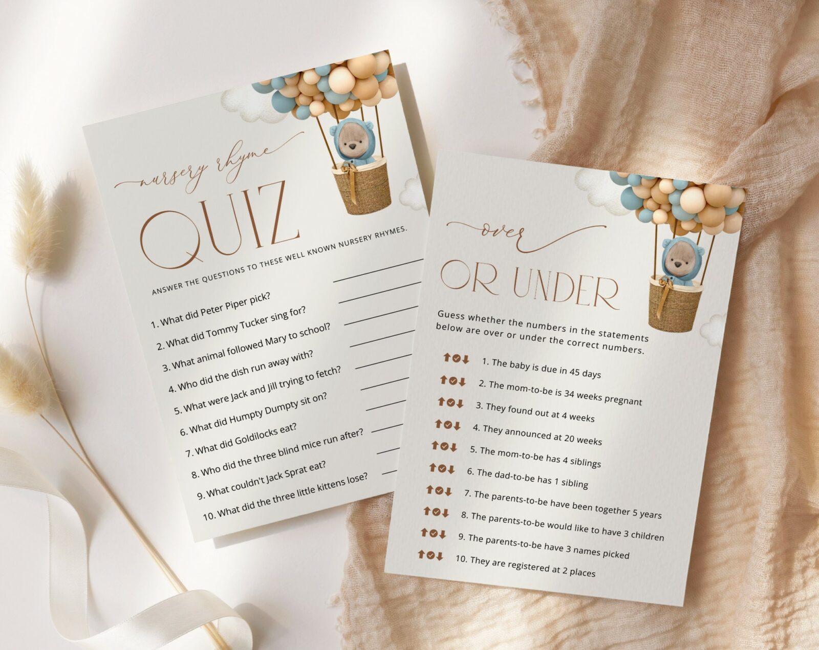 Bear and Blue Balloons Baby Shower Bundle - Set of 35 Games