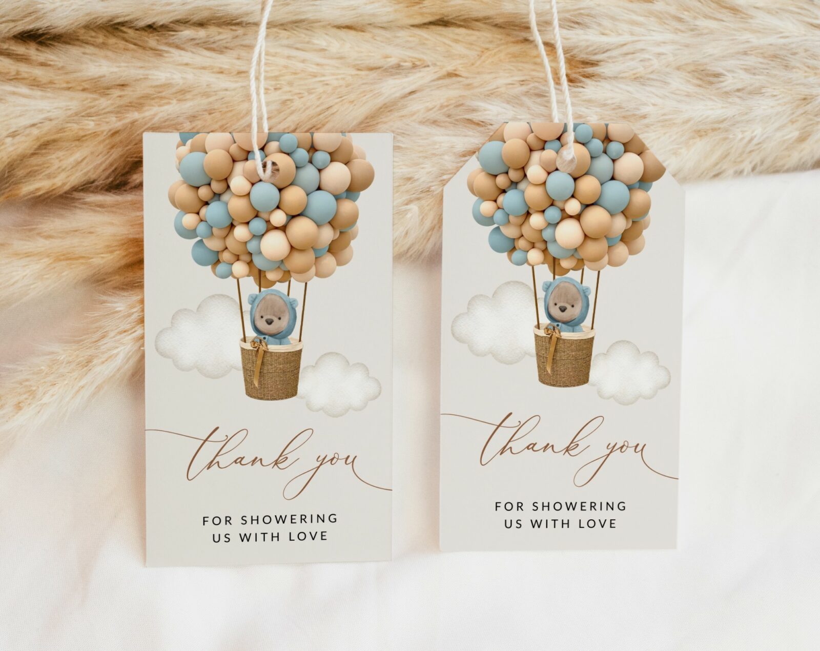 Bear and Blue Balloons Favor Tags - Gift Tags - Baby Shower