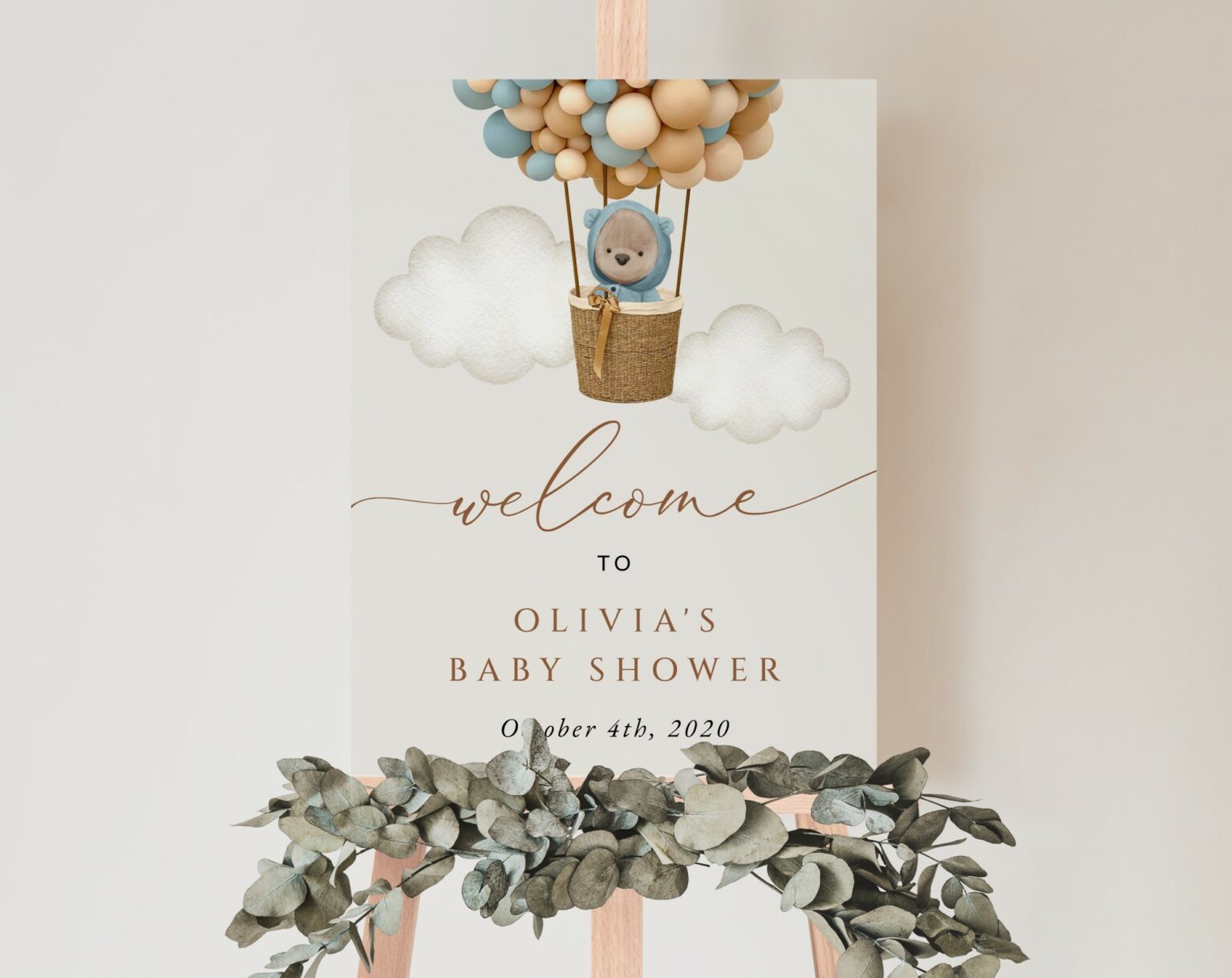 Bear and Blue Balloons Welcome Sign - Baby Shower Sign