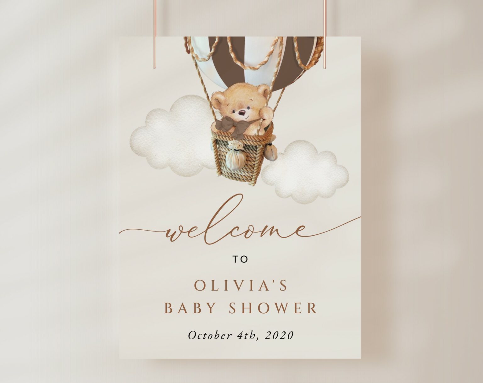 Teddy Bear in Brown Balloon Welcome Sign - Baby Shower Sign
