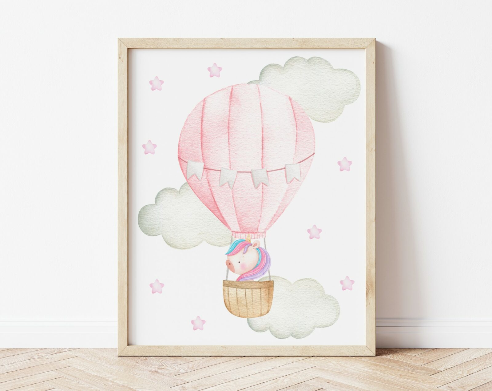 Pink Hot Air Balloon Unicorns Nursery Prints - Set of 3 - Nursery Art