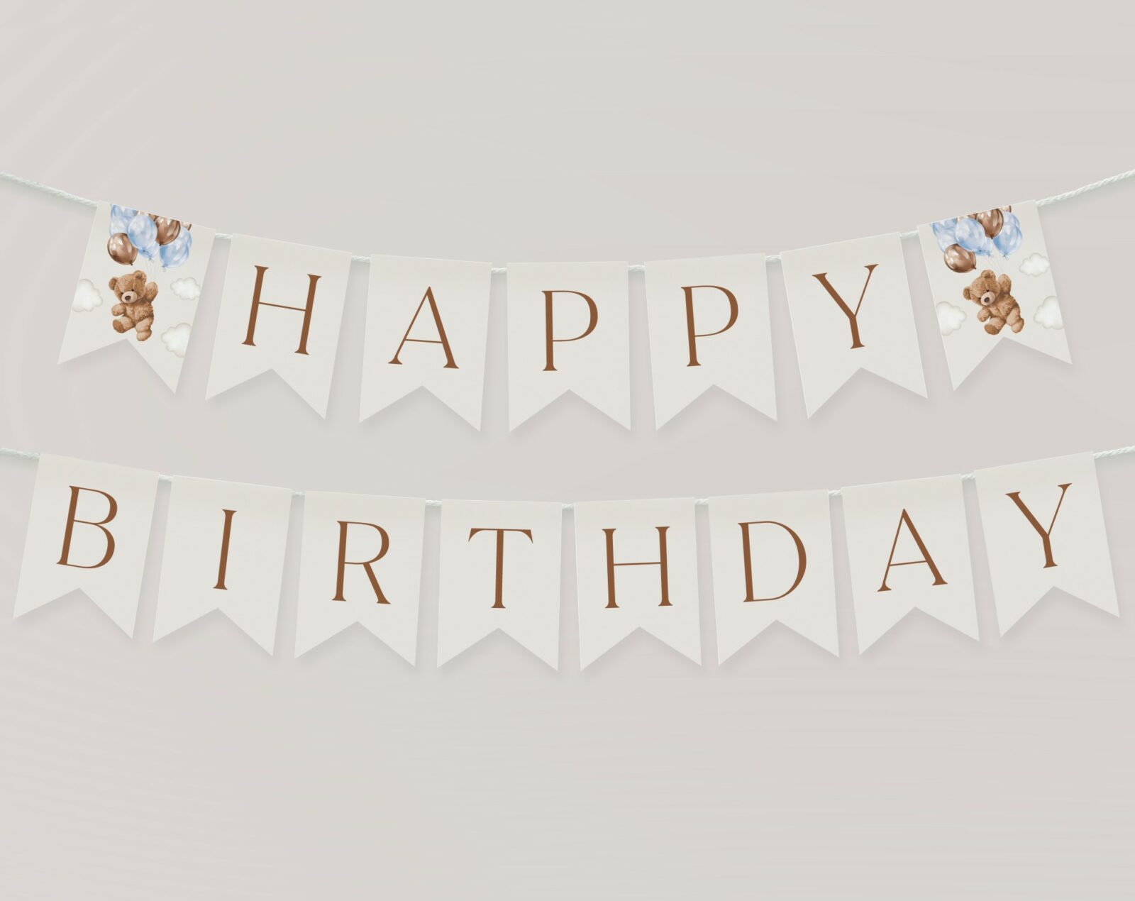 Teddy Bear with Blue Balloons Happy Birthday Banner
