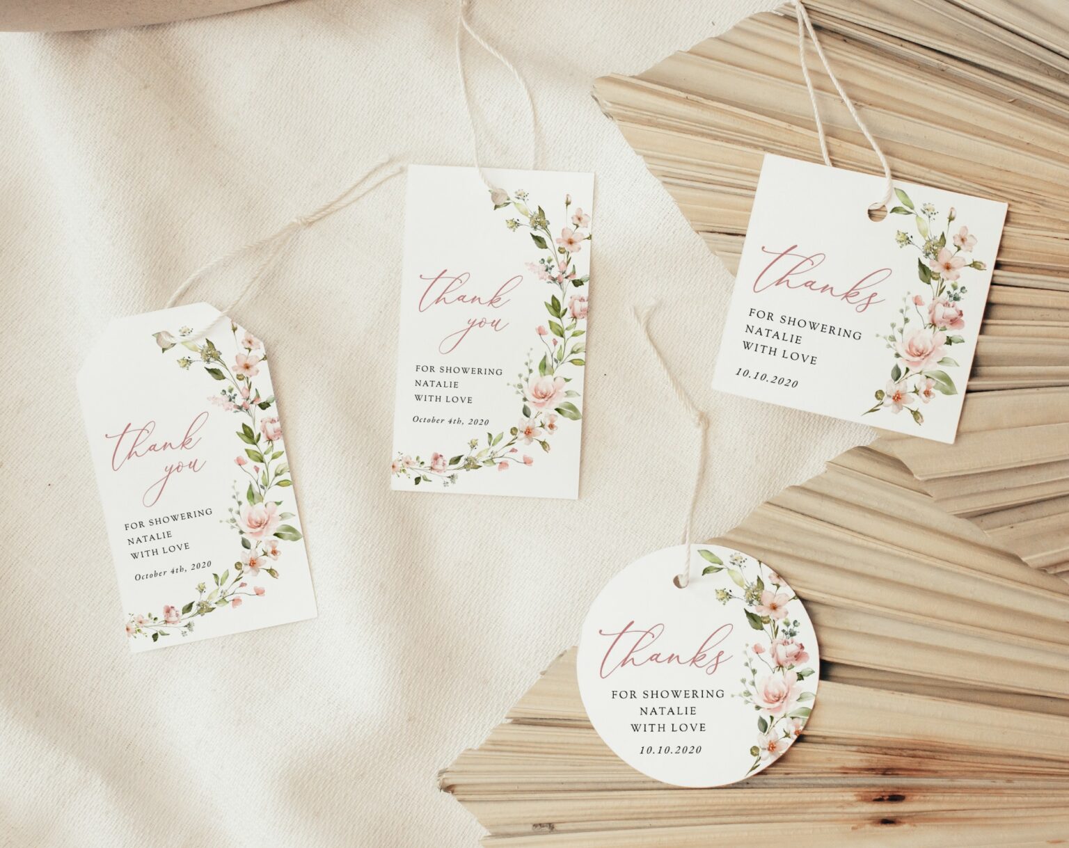 Pink Flowers Favor Tags - Gift Tags - Party Tags - Bridal Shower