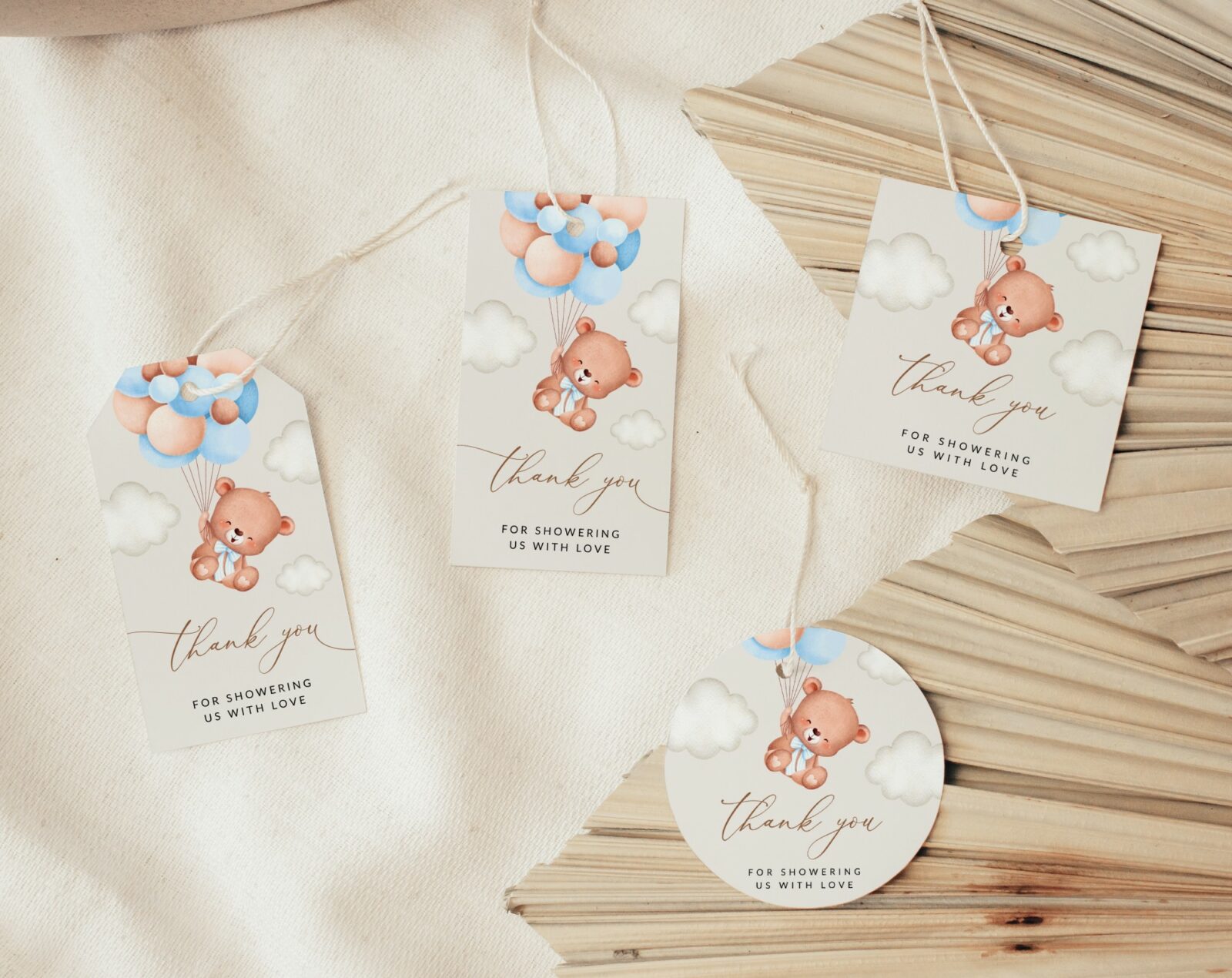 Baby Bear with Blue Balloons Favor Tags - Gift Tags - Baby Shower