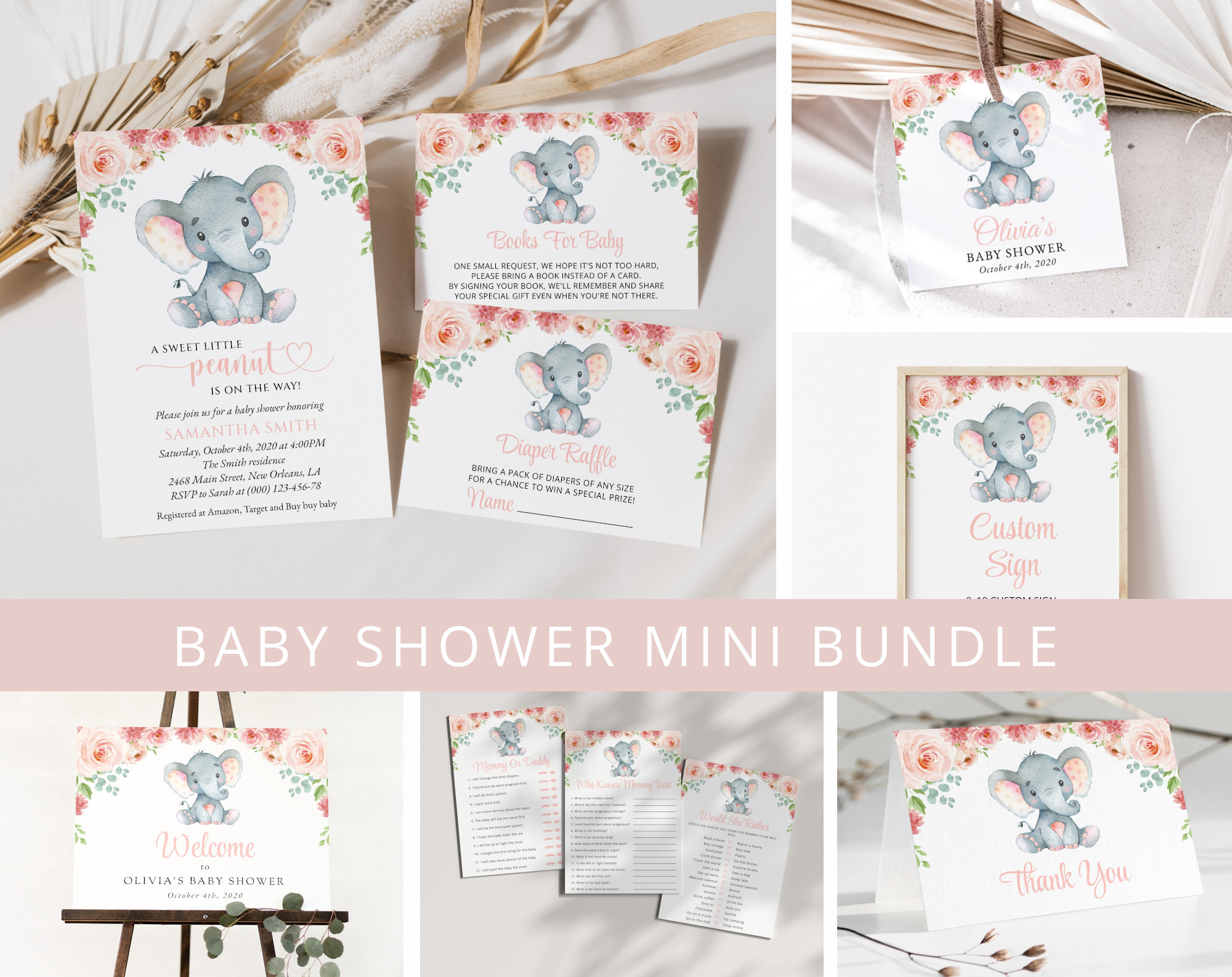 Little Elephant Baby Shower Mini Bundle - Shower Party Items