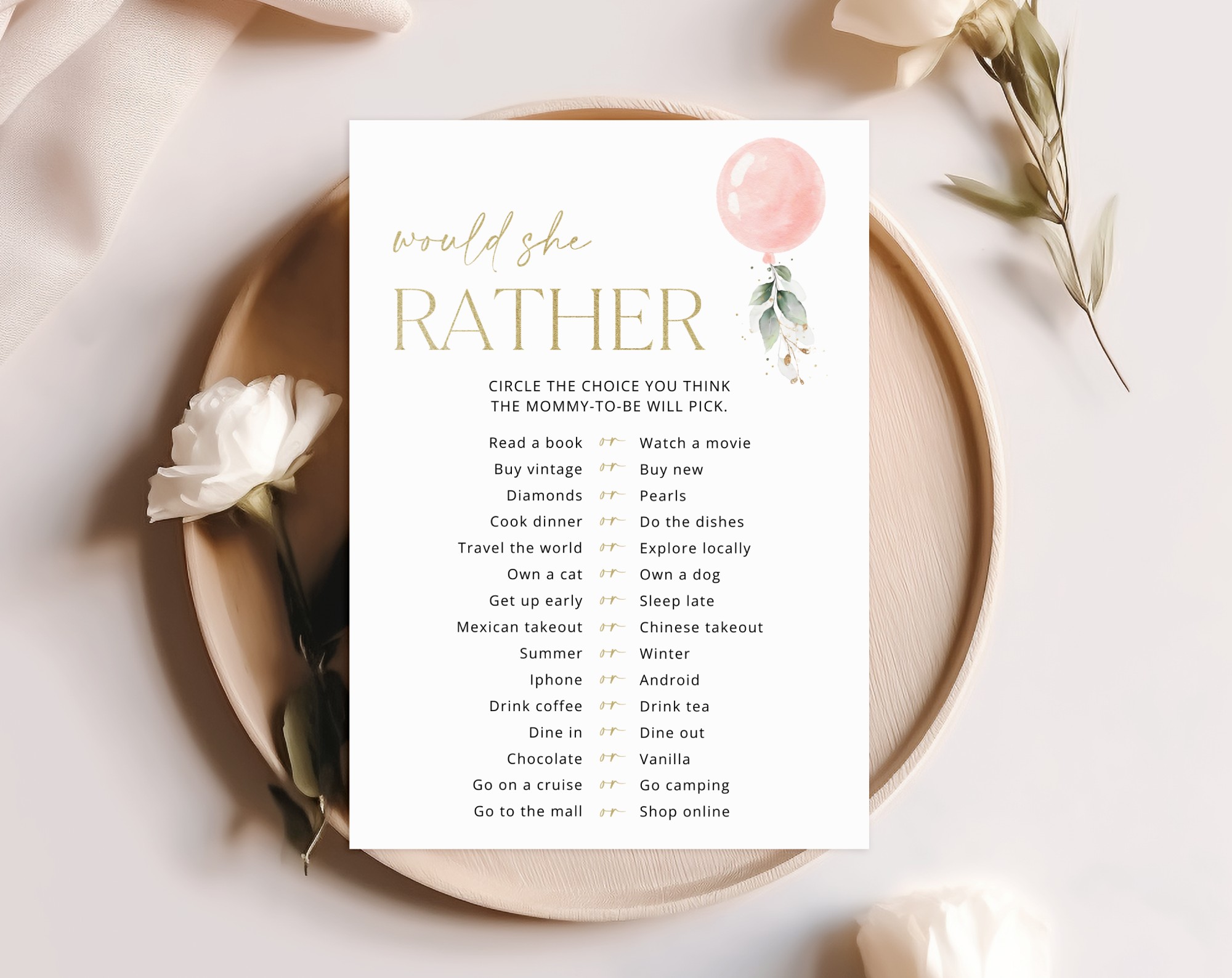 Pink Balloon Baby Shower Games - Set of 3 Games