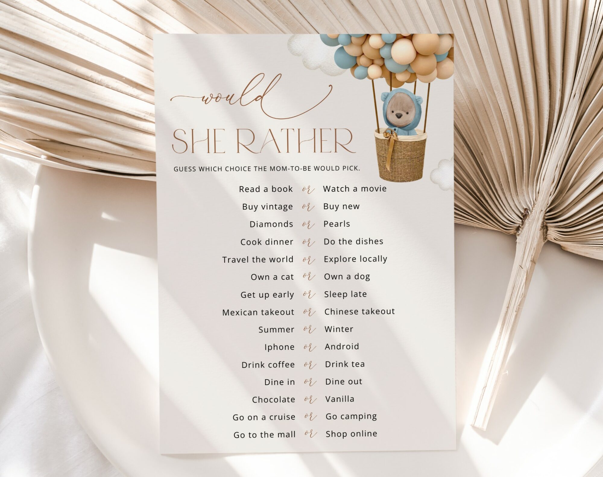 Bear and Blue Balloons Baby Shower Games - Set of 3 Games