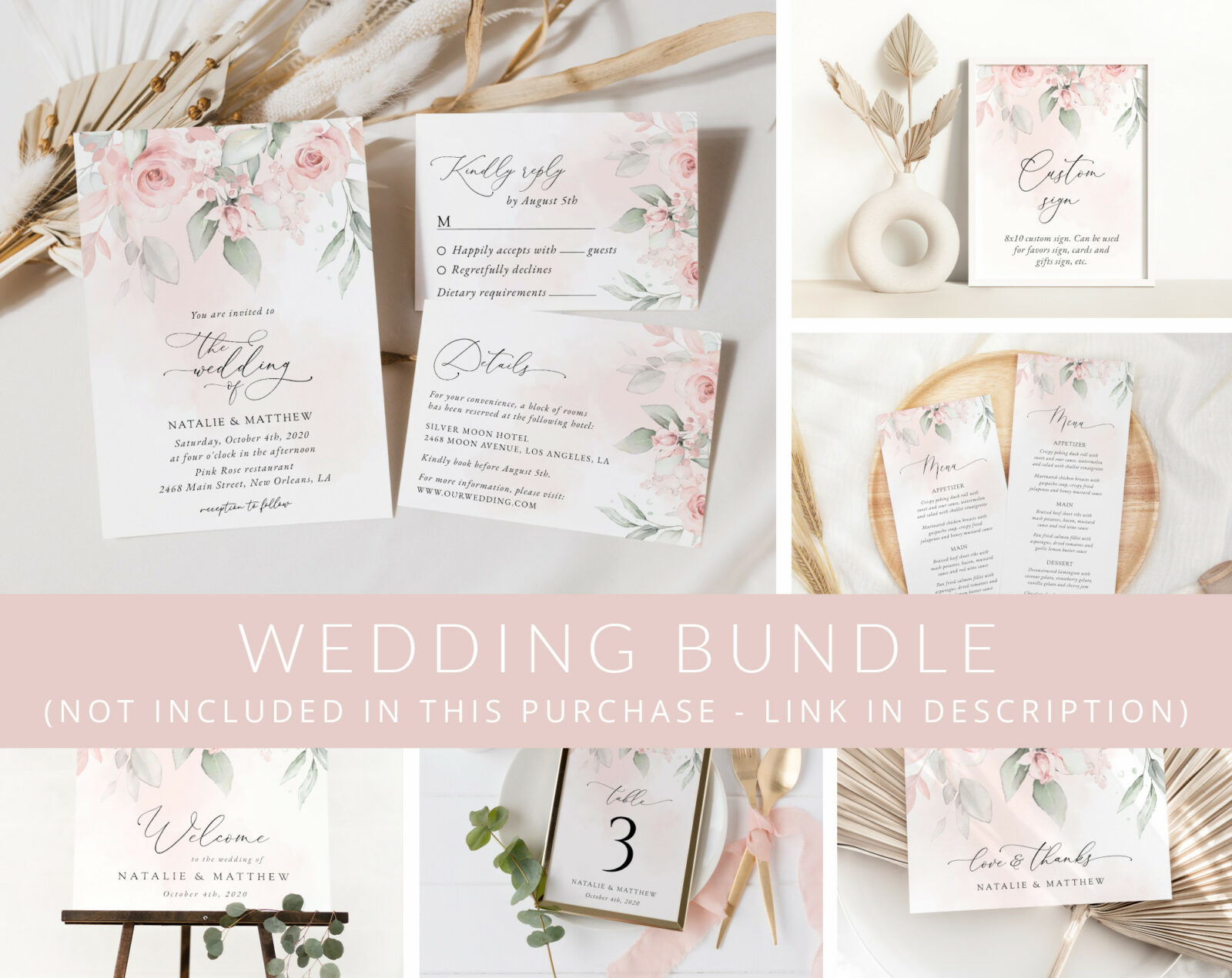 Blush Pink Flowers Wedding Invite - Wedding Stationery