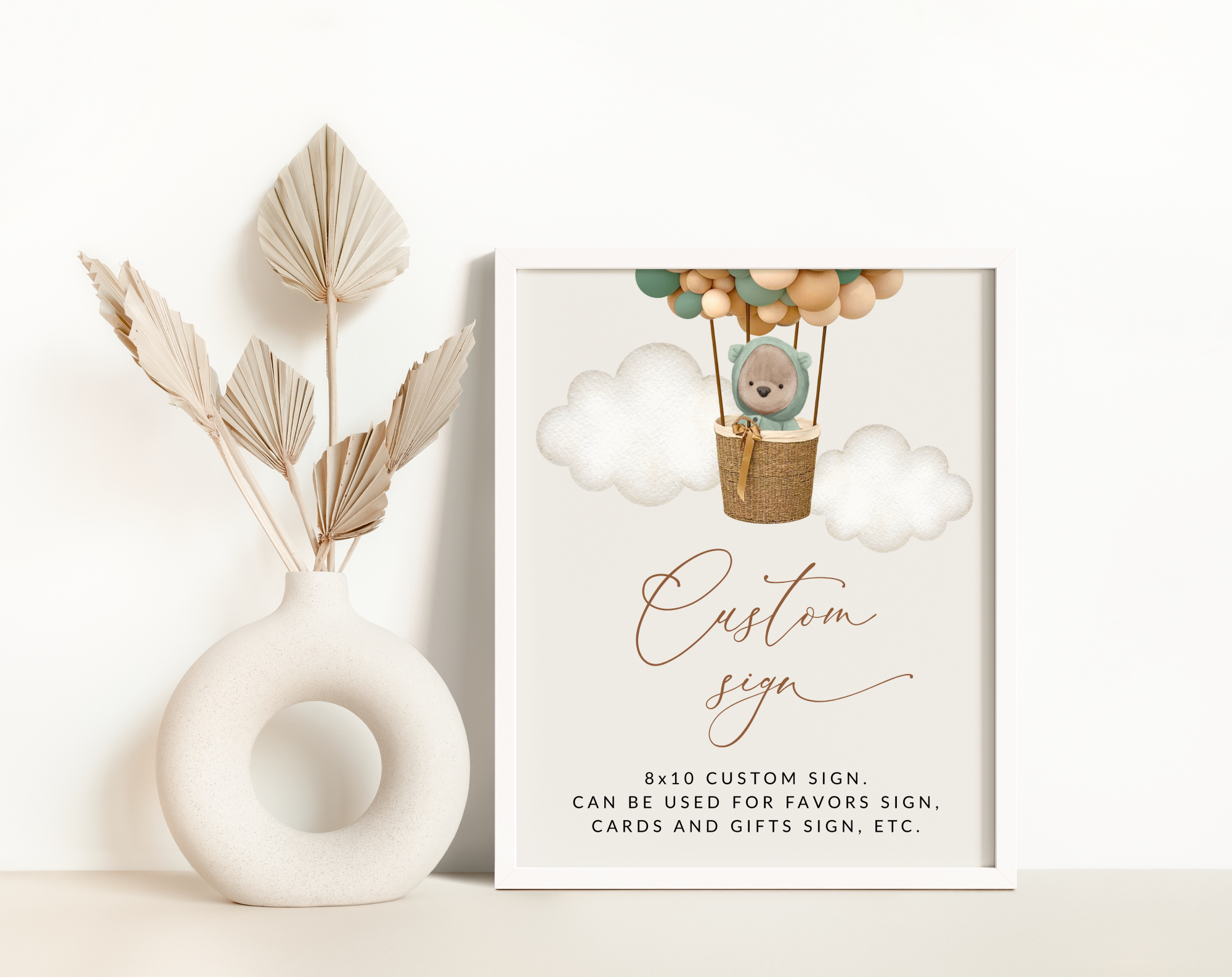 Bear and Green Balloons Custom Sign - First Birthday Sign