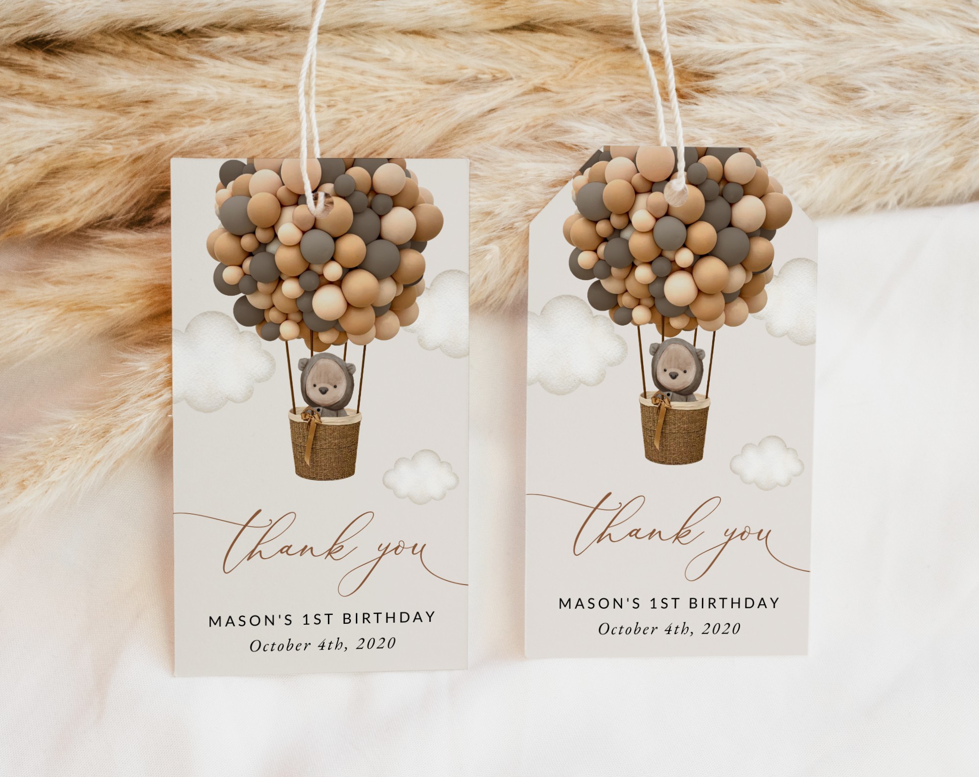 Bear and Brown Balloons Favor Tags - First Birthday - Boy Birthday