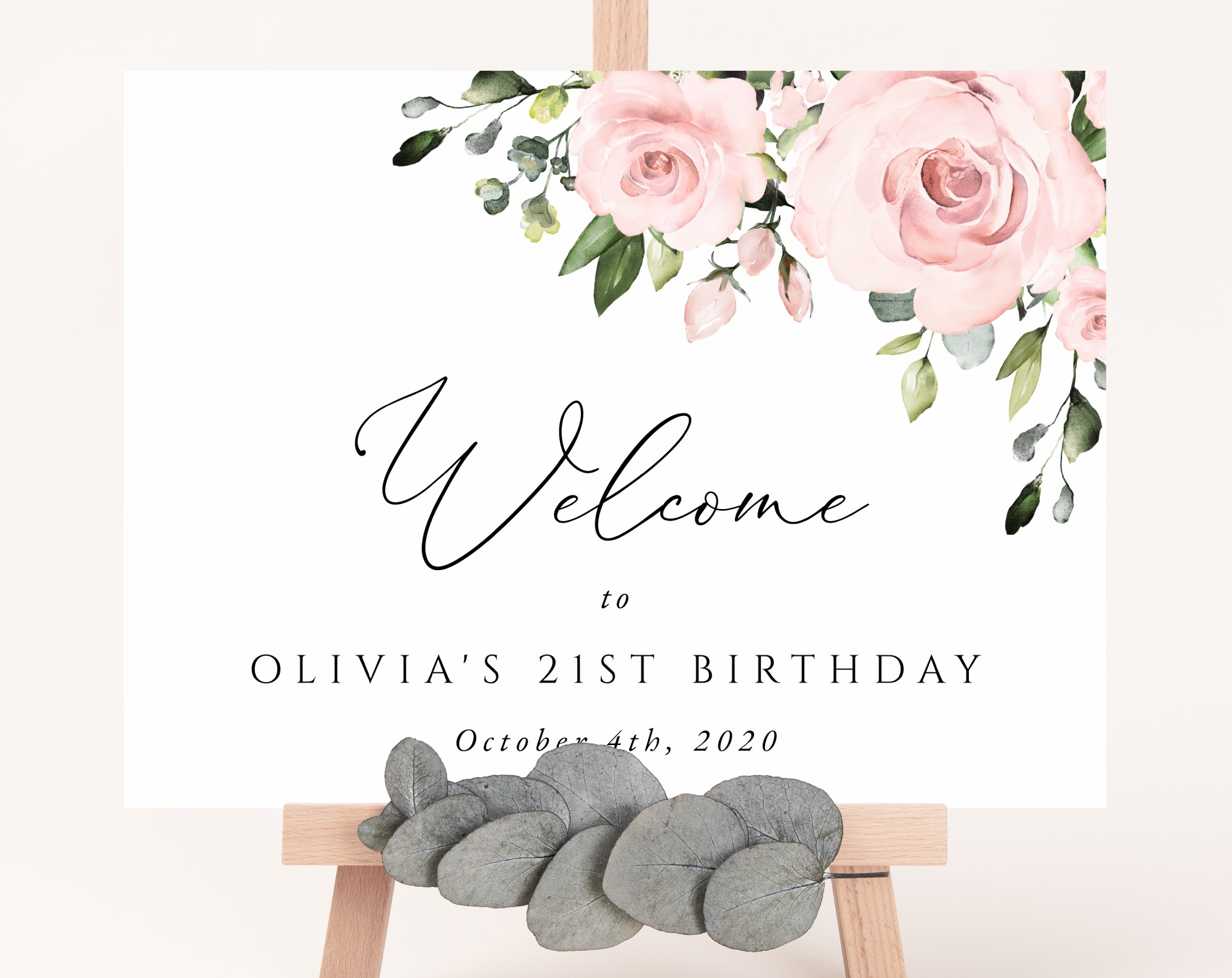 Blush Flowers Welcome Sign - Birthday Sign - Girl Birthday