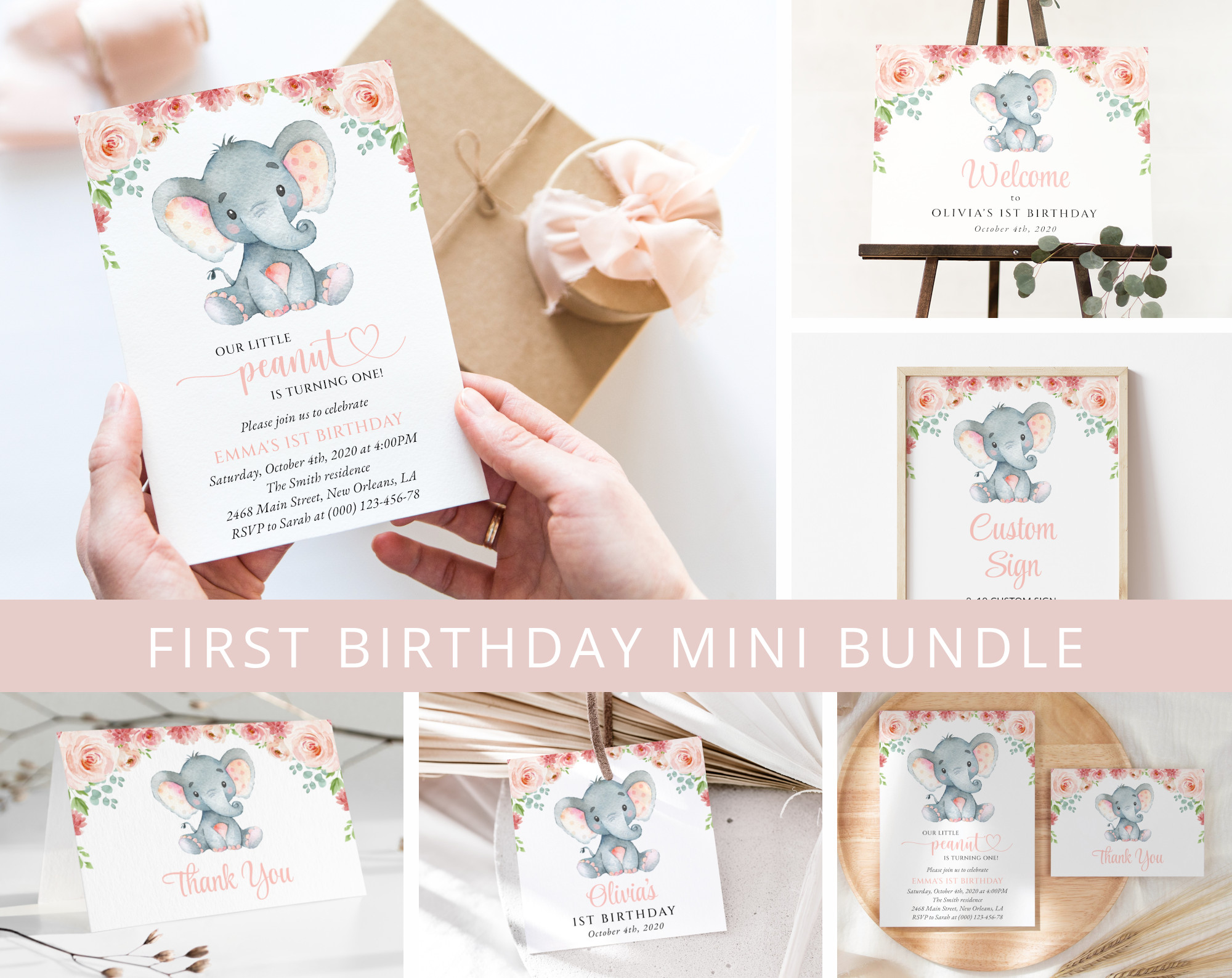 Little Elephant First Birthday Mini Bundle - Birthday Party Items