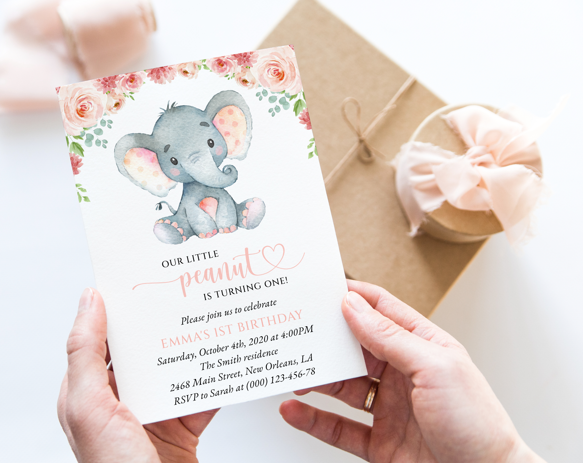 Little Elephant First Birthday Invitation - Birthday Stationery