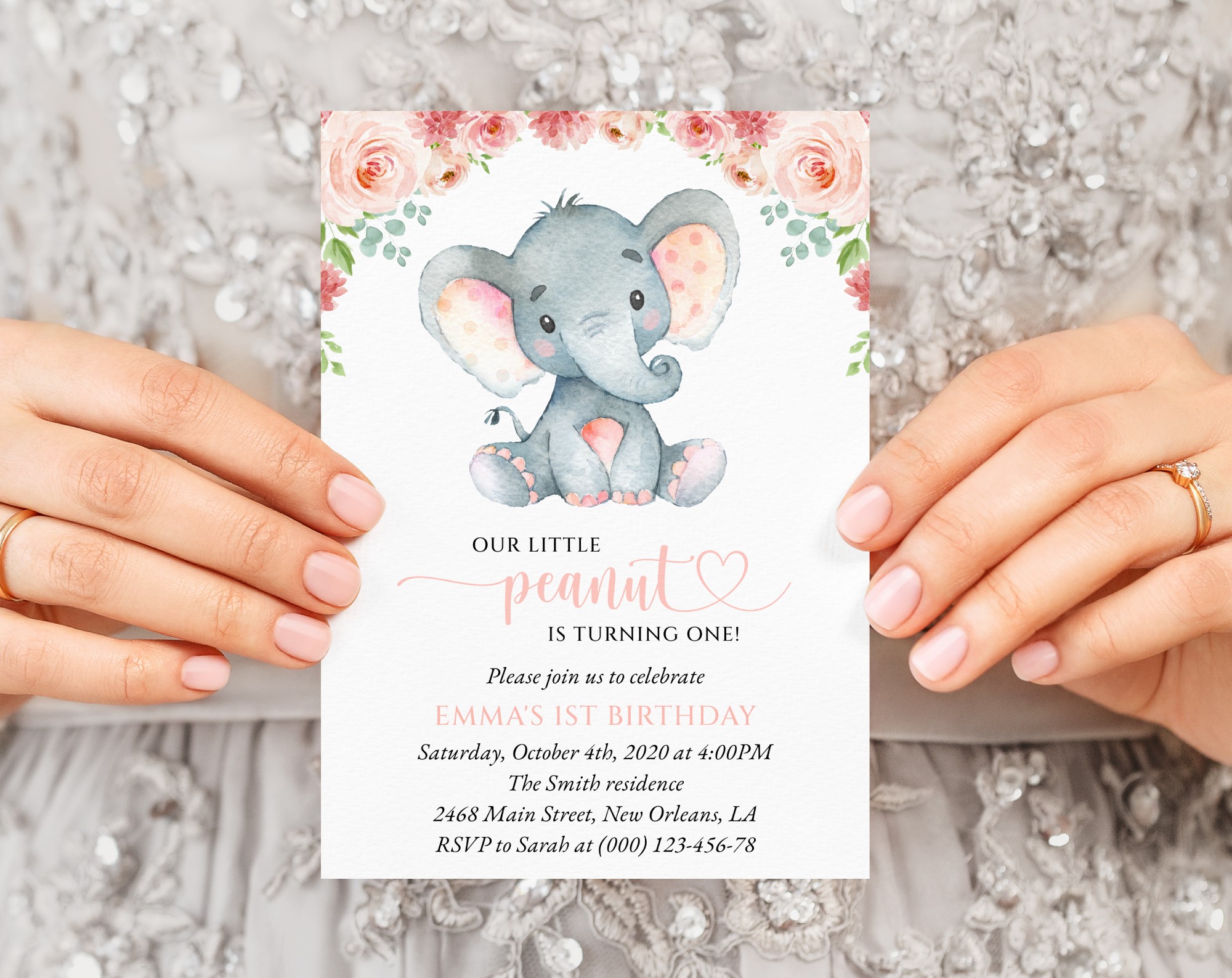Little Elephant First Birthday Invitation - Birthday Stationery