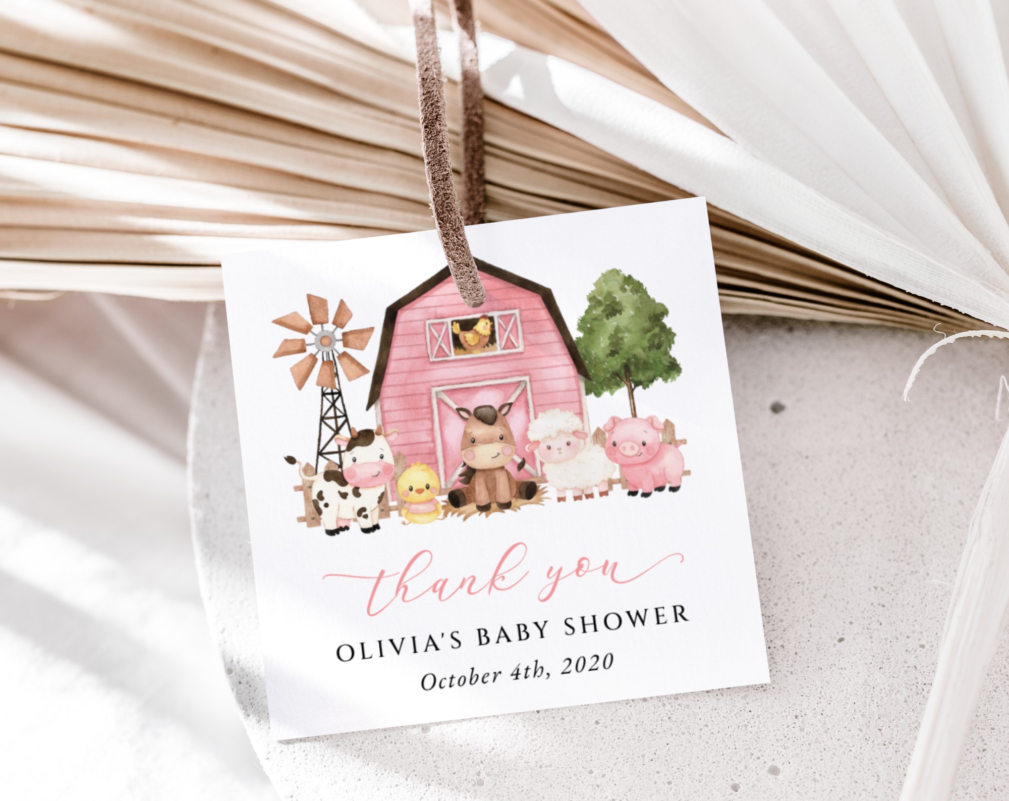 Farm Animals and Pink Barn Favor Tags - Gift Tags - Baby Shower