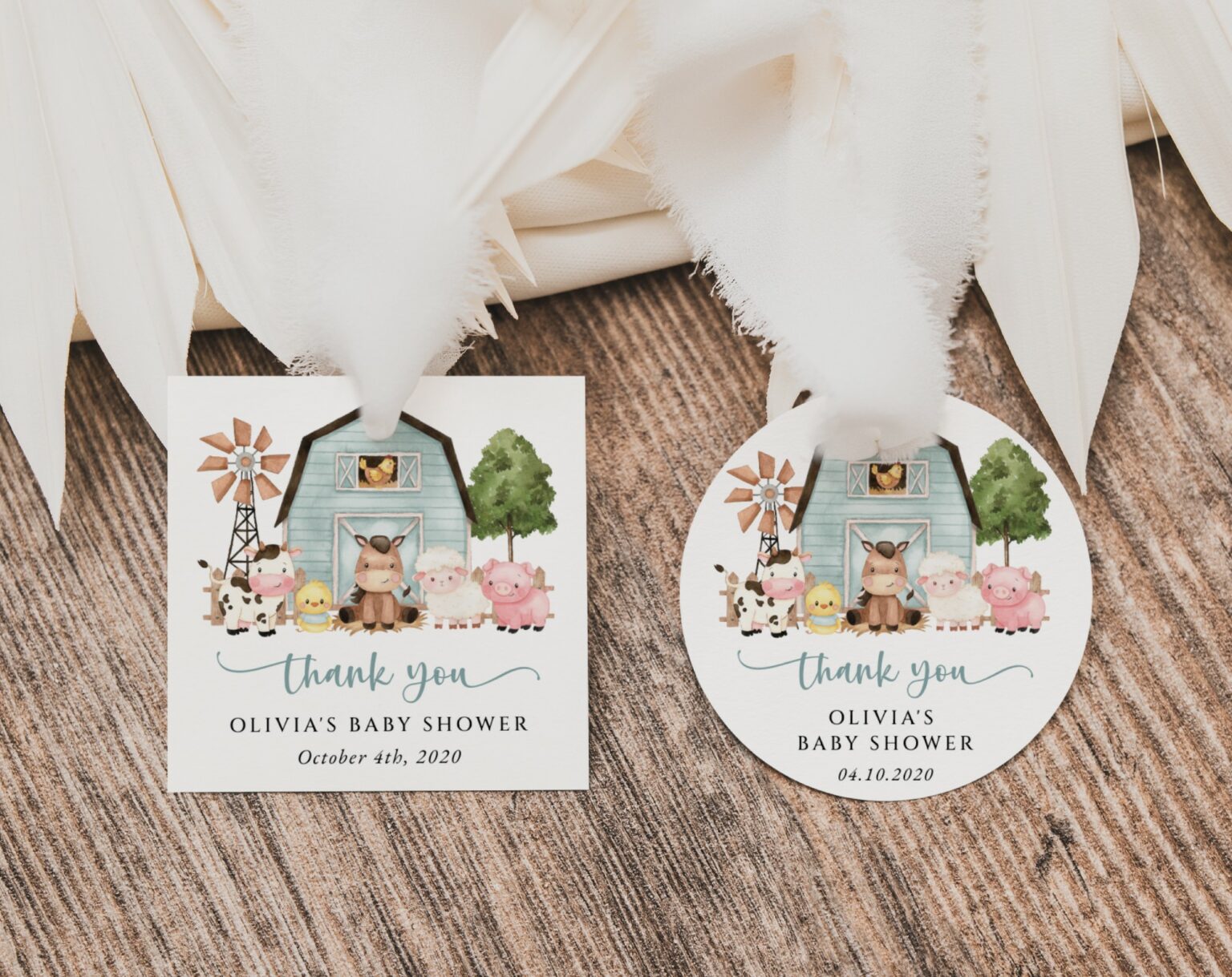 Farm Animals and Blue Barn Favor Tags - Gift Tags - Baby Shower