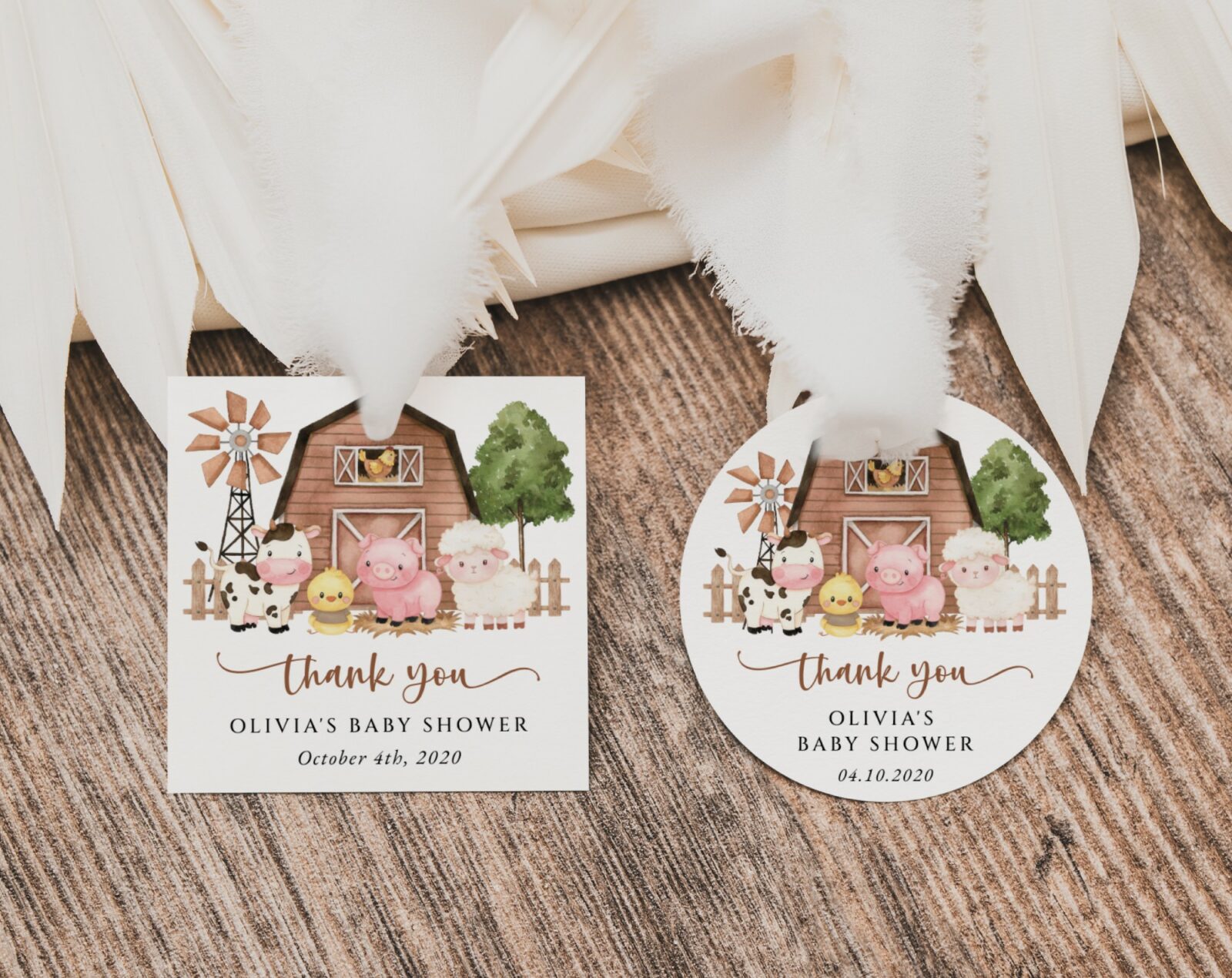 Farm Animals and Brown Barn Favor Tags - Baby Shower Gift Tags