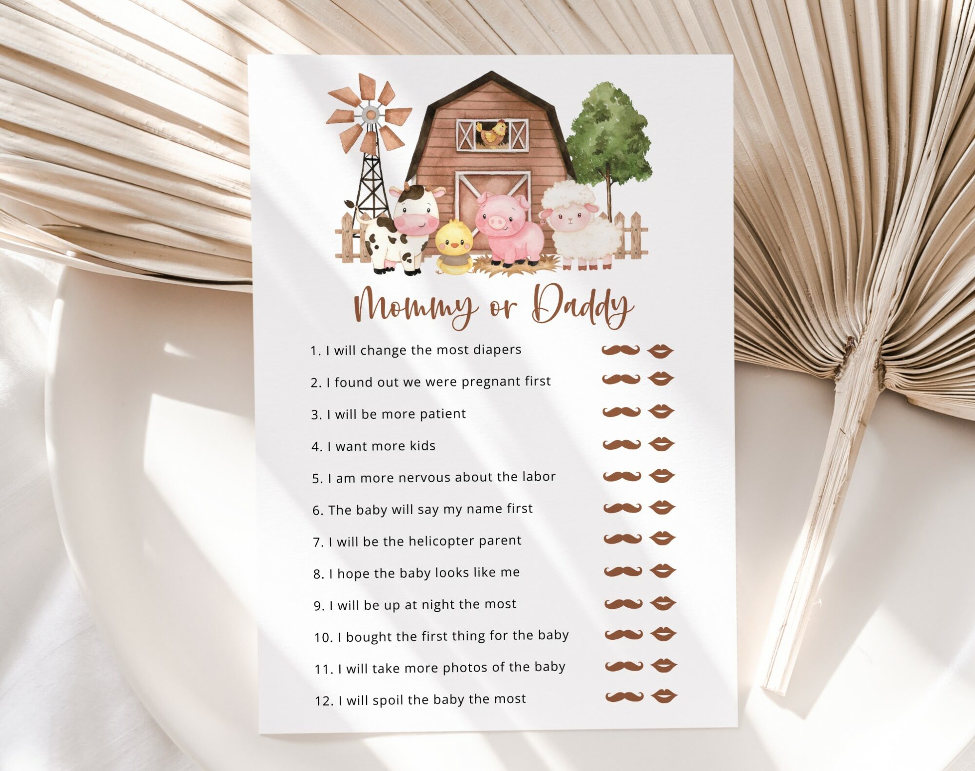 Farm Animals and Brown Barn - Set of 3 Baby Shower Games