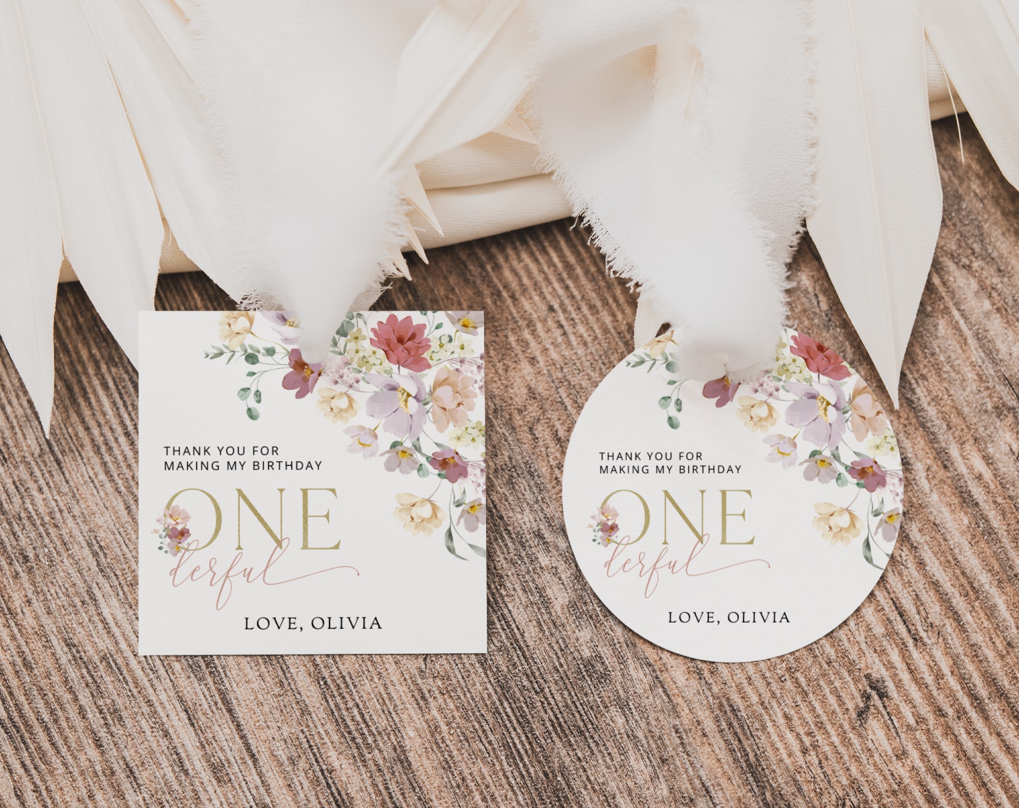Colorful Flowers Favor Tags - First Birthday - Girl Birthday